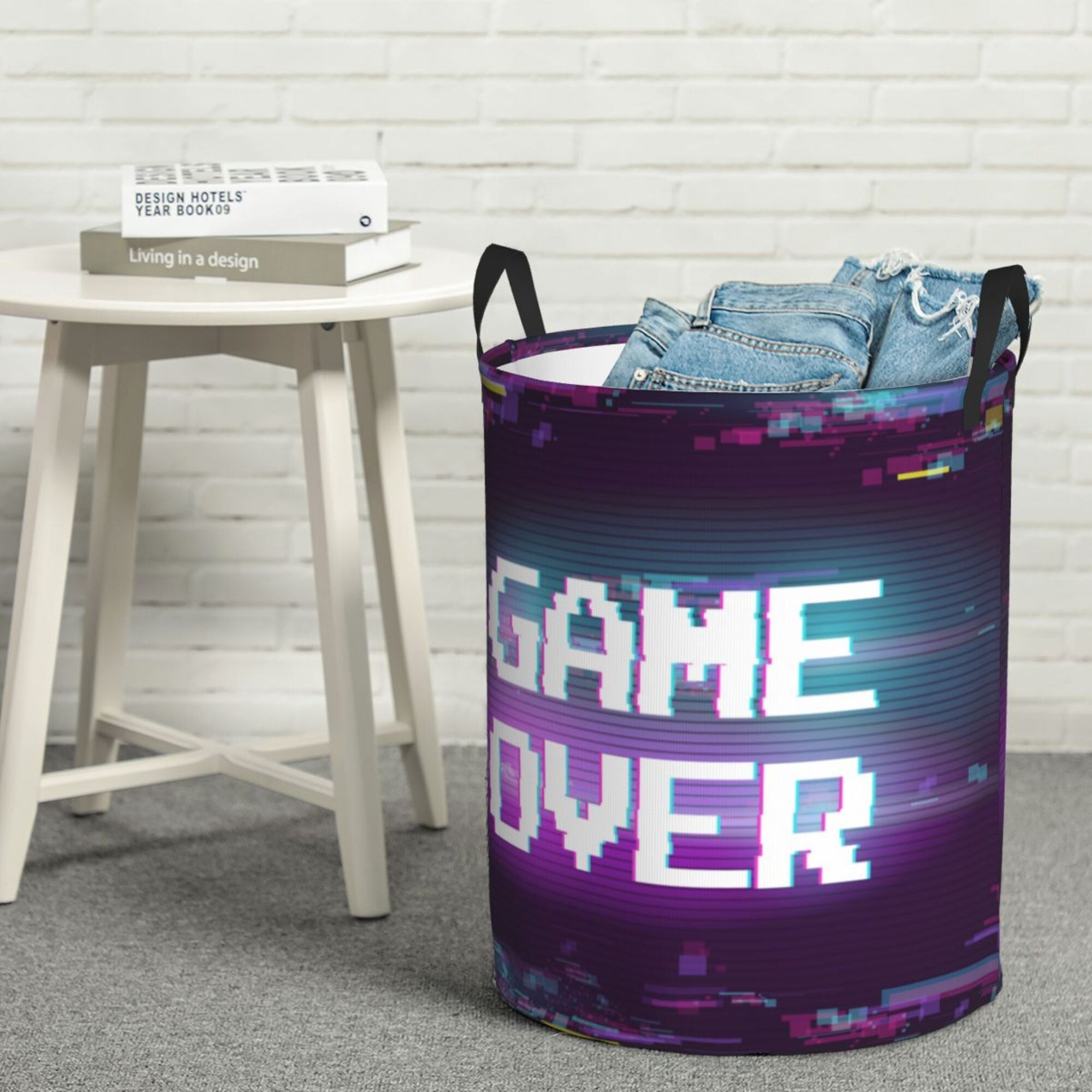 LNWH Laundry Basket, Pixel Text Game Over Pattern Foldable Laundry ...