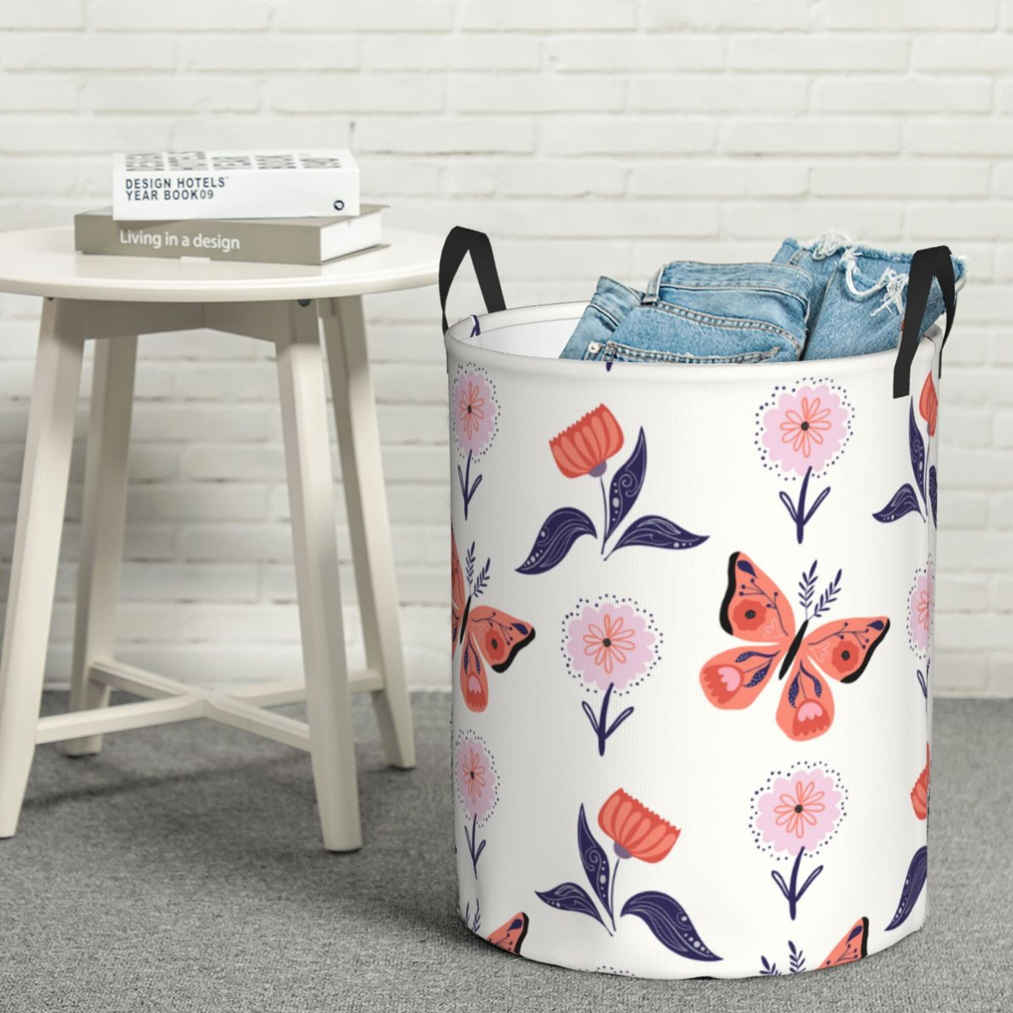 LNWH Laundry Basket, Vintage Butterfly Floral Doodle Art Pattern ...
