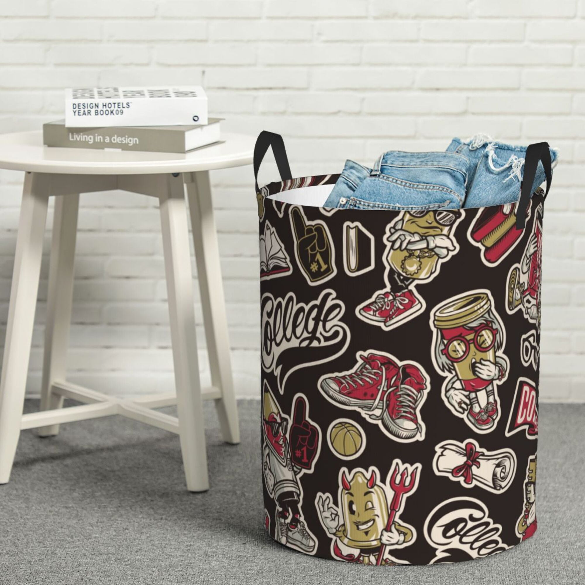 LNWH Laundry Basket, Vintage College Devil Trident Pattern Foldable ...