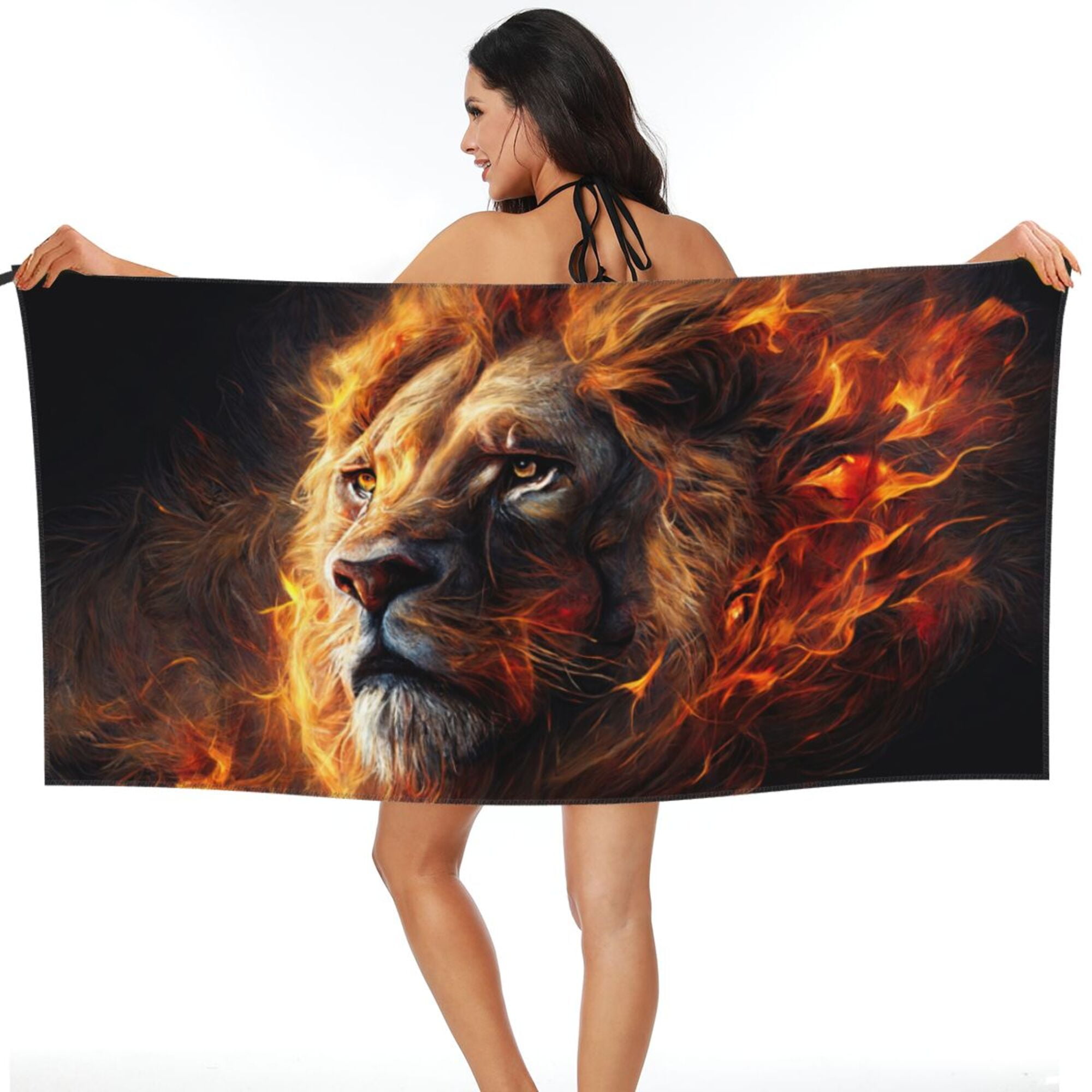 LNWH Lion Fire Background Pattern Sandless Beach Towel, Travel Quick ...