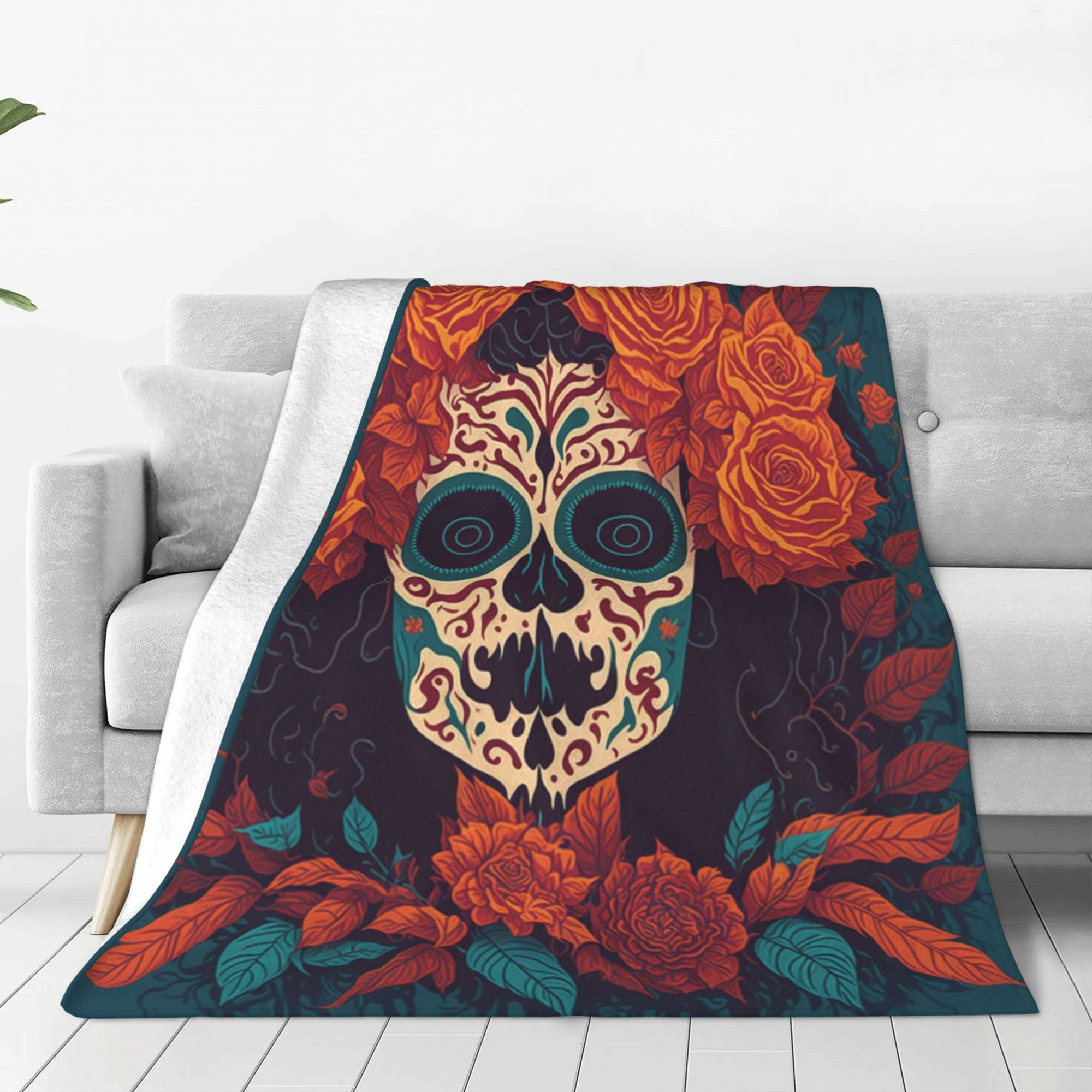 LNWH Mexico Death Holiday Wreath Pattern Throw Blanket, Flannel Sofa ...