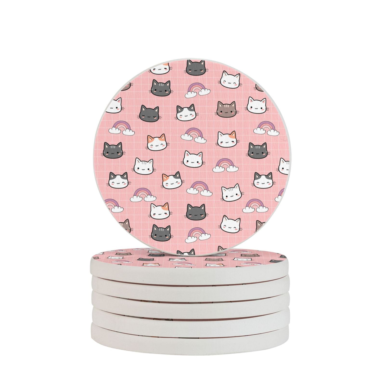 LNWH Non-Slip Decorative Drink Coasters, Absorbent Kitten Cat Head ...