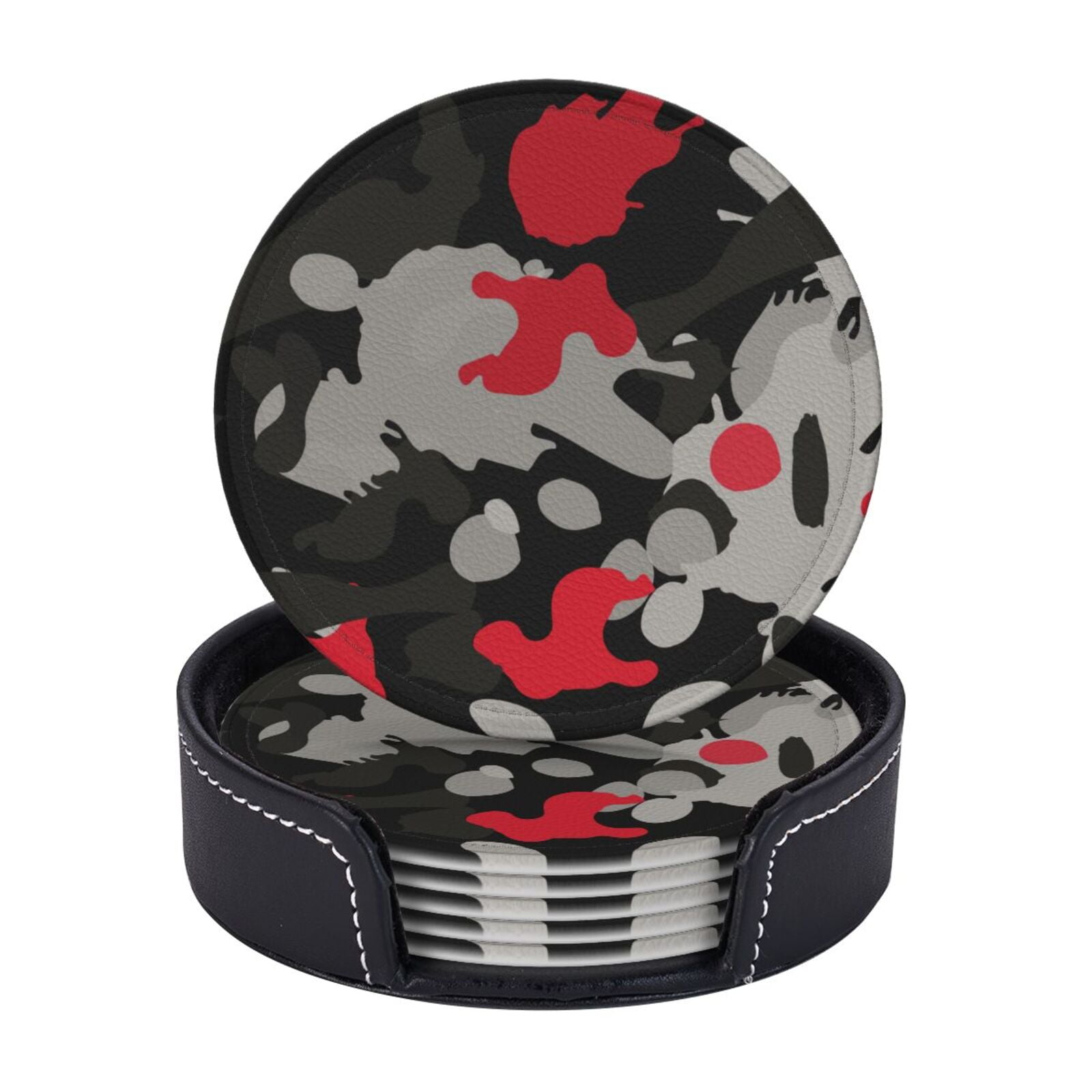 LNWH Non-Slip Decorative Drink Coasters, Red and Grey Camo Doodle Art ...