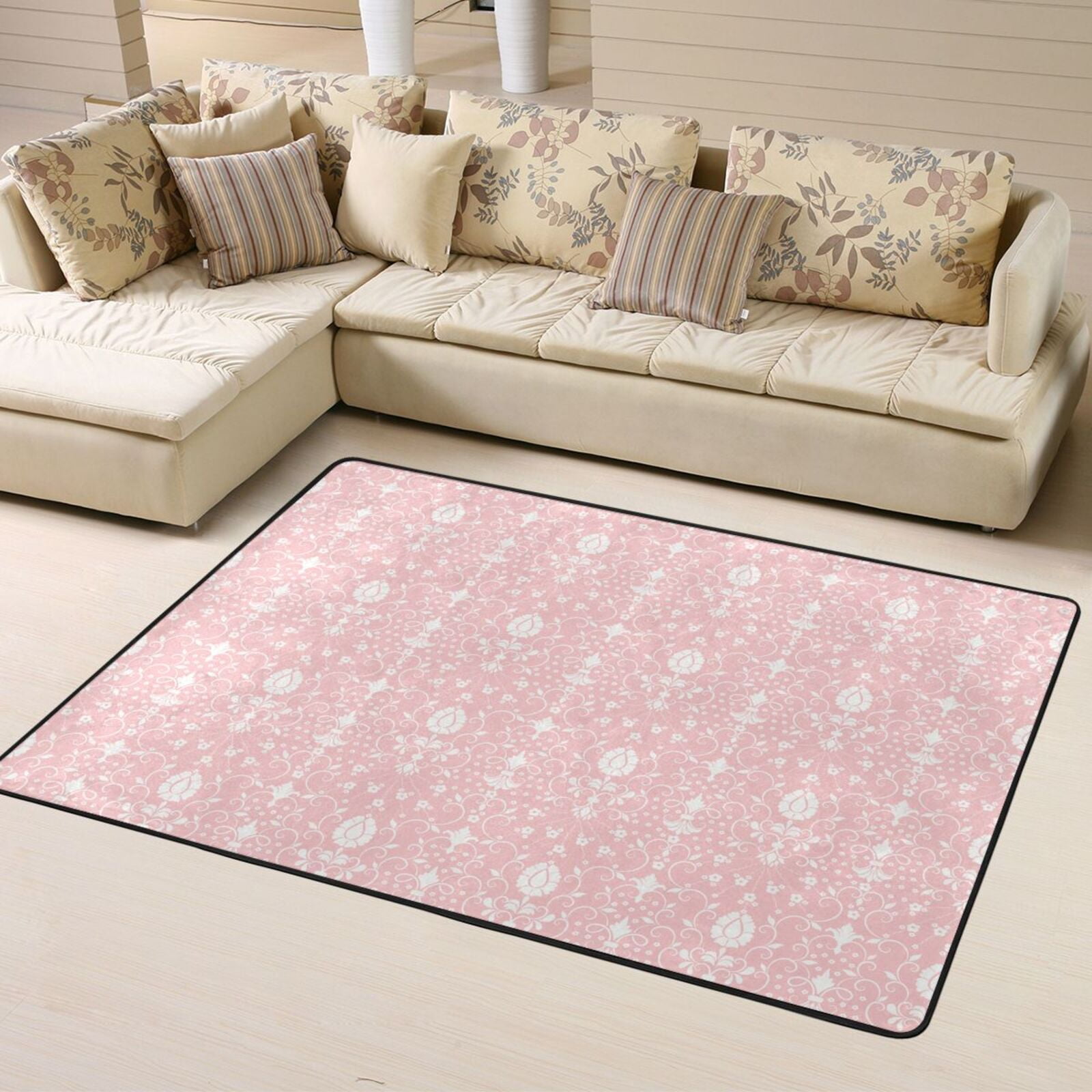 LNWH Pink Abstract Pistil Art Rug for Bedroom Living Room, Non-Slip ...