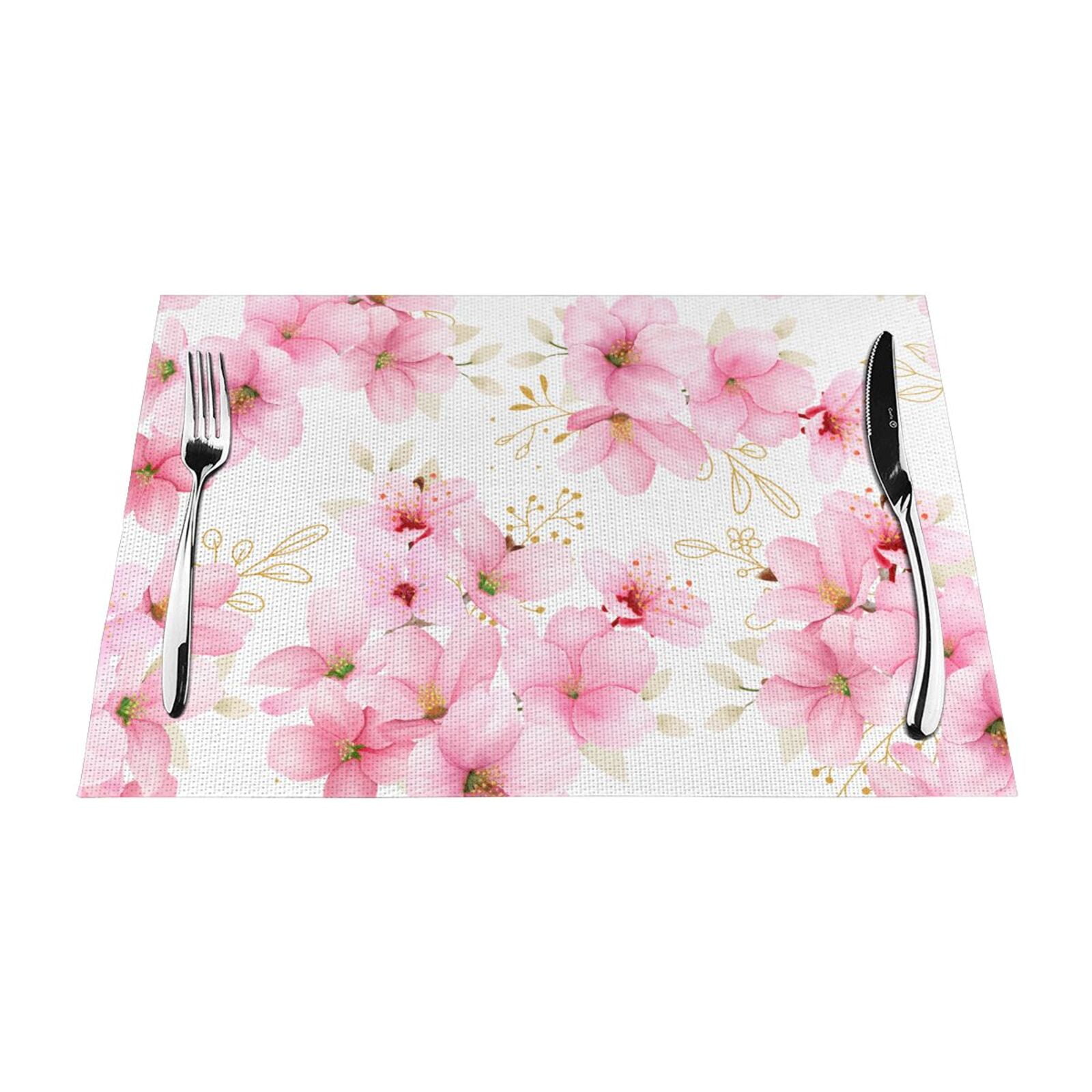 LNWH Pink Watercolor Cherry Blossom Pattern Placemats, 1 PCS Heat ...