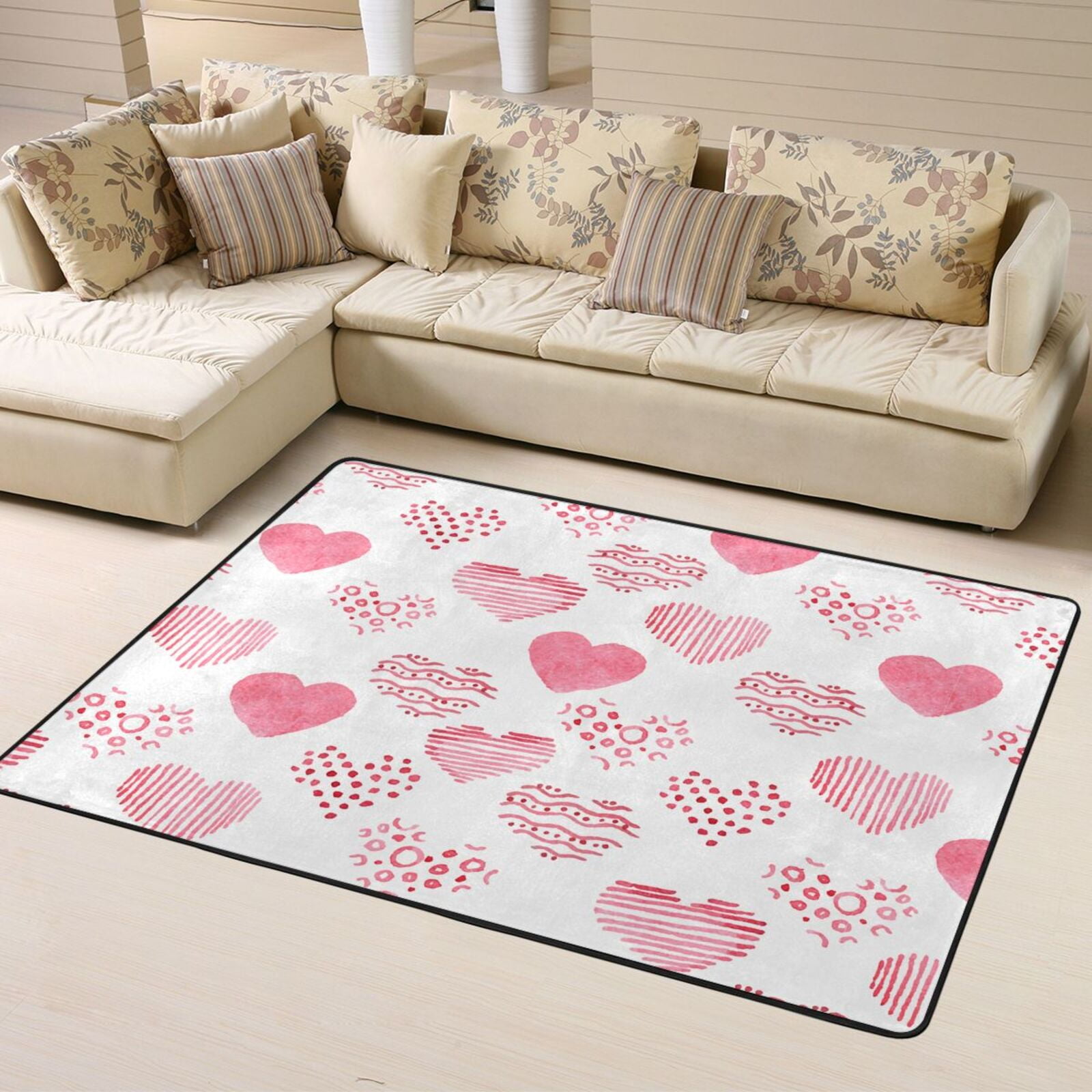 LNWH Pink Watercolor Heart Rug for Bedroom Living Room, Non-Slip Soft ...