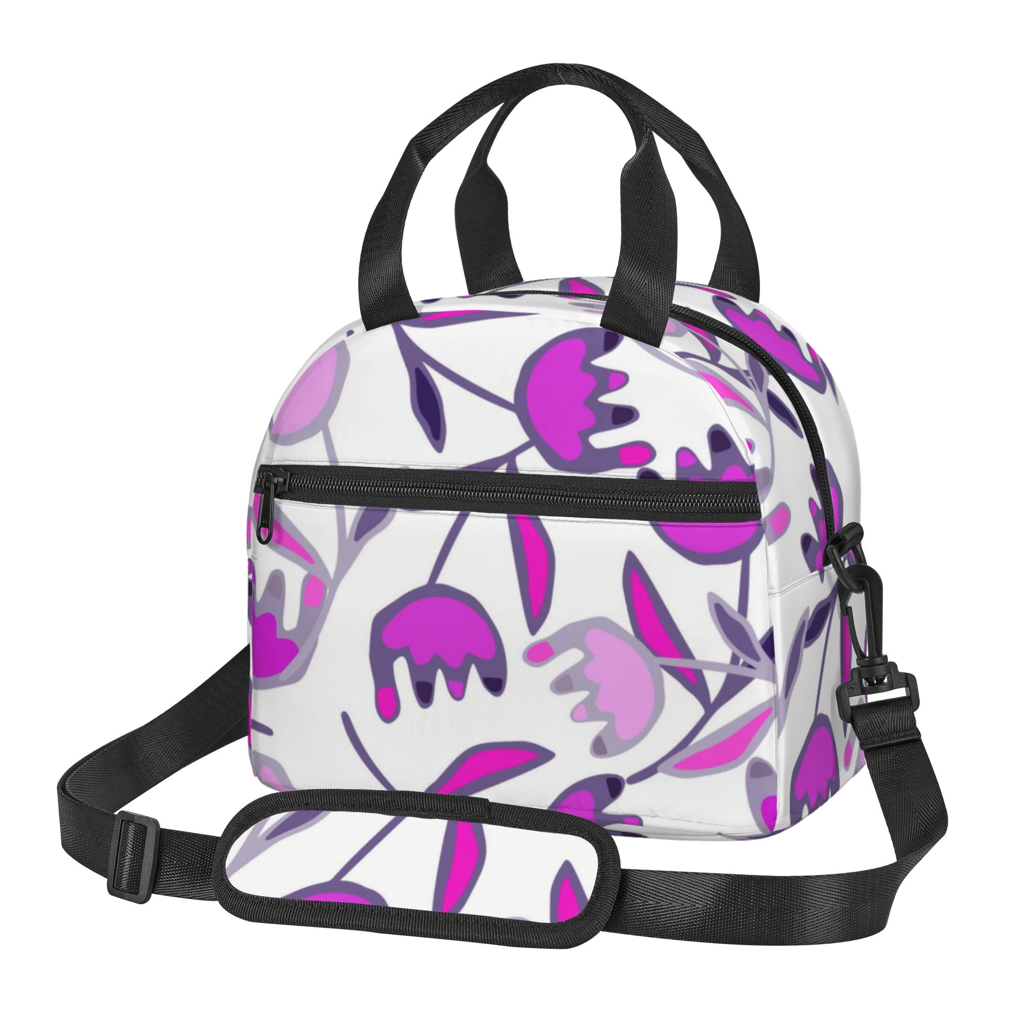 LNWH Purple Flower Pattern Lunch Bag, Reusable High Capacity Lunch Box ...