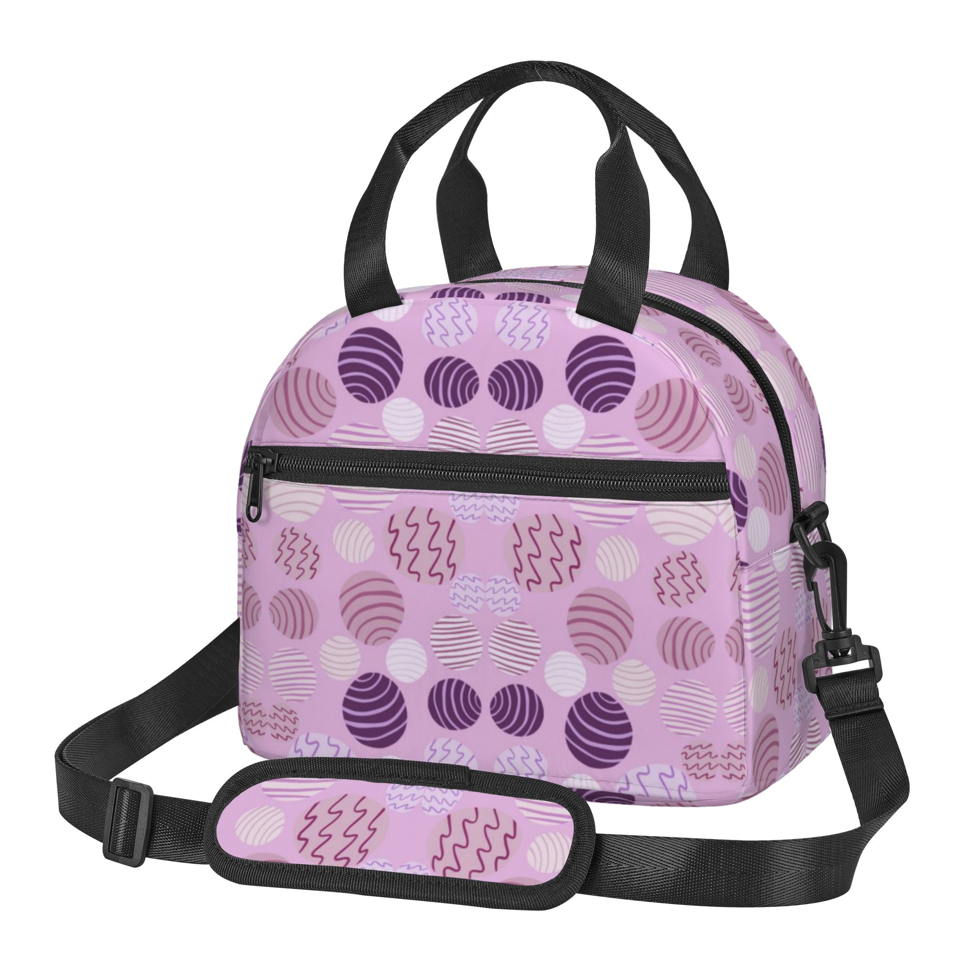 LNWH Purple Line Flower Pattern Lunch Bag, Reusable High Capacity Lunch ...