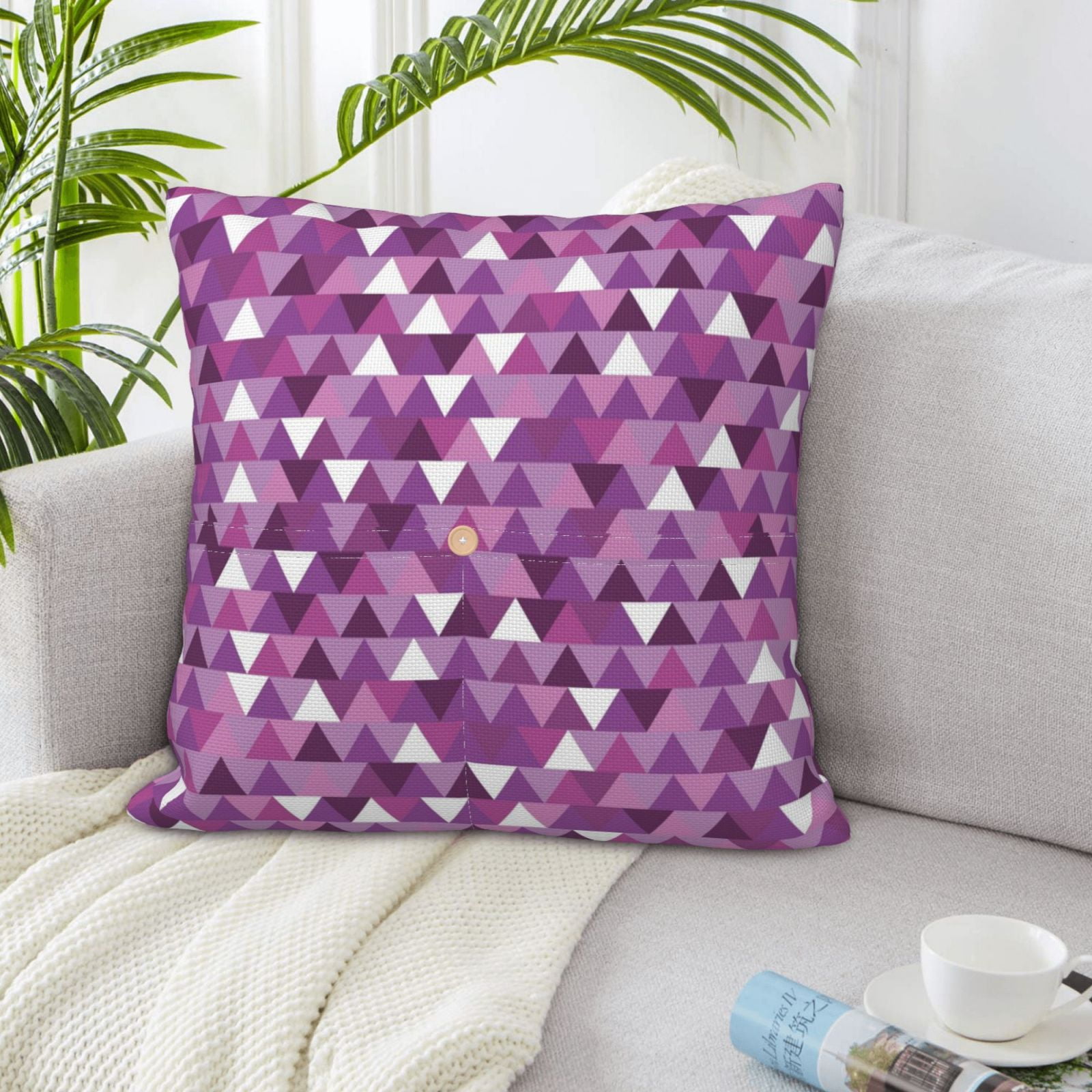 LNWH Purple Triangle Doodle Throw Pillow Covers, Square Soft Linen ...