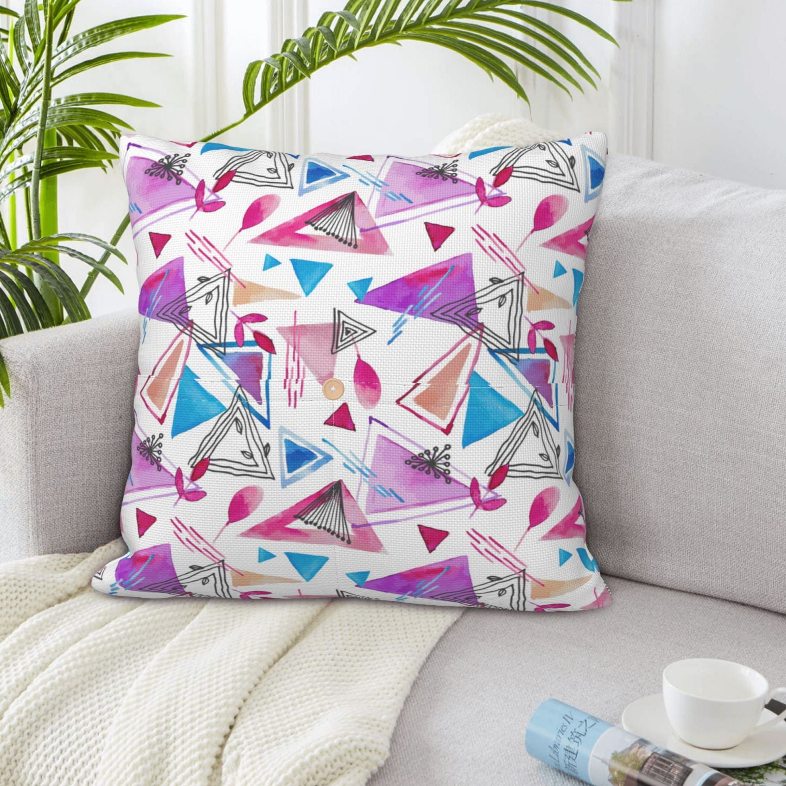 LNWH Purple Watercolor Abstract Lines Throw Pillow Covers, Square Soft ...