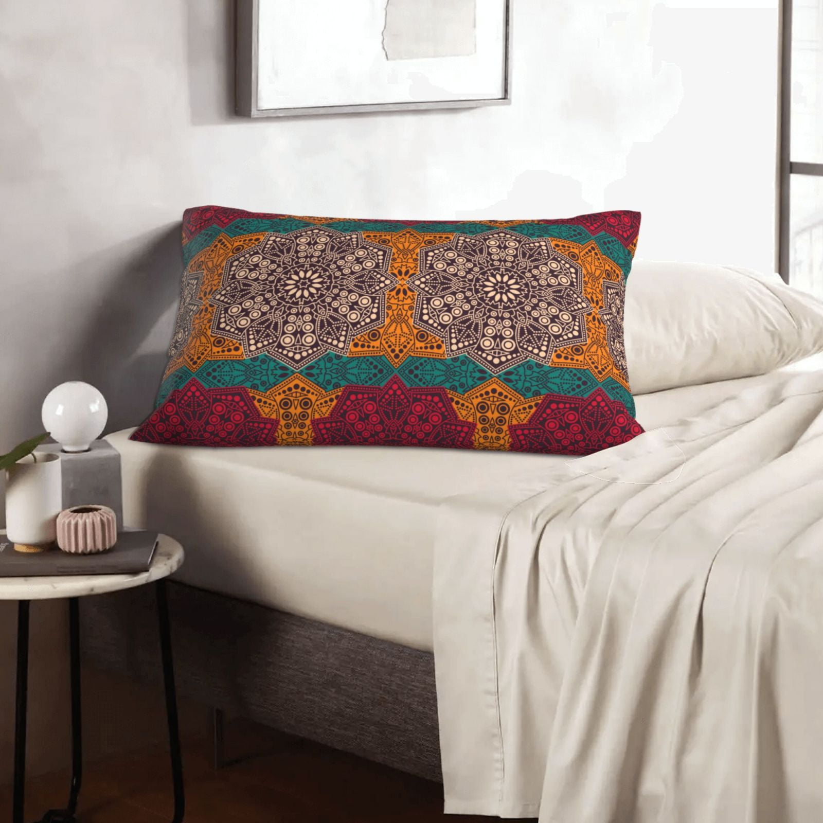 LNWH Rectangle Pillow Cover, Abstract Geometric Mandala Pattern Cushion ...