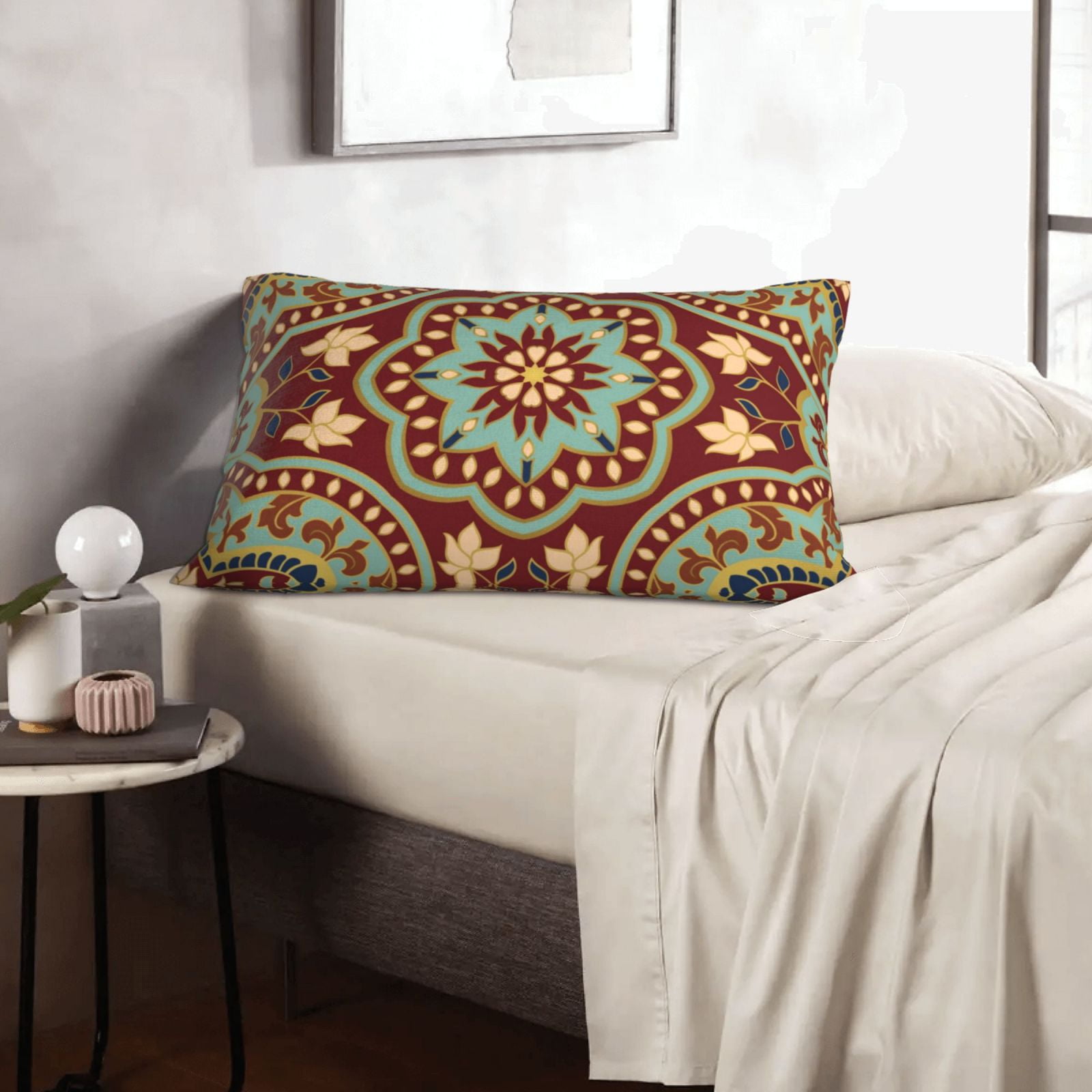 LNWH Rectangle Pillow Cover, Abstract Persian Blue Flower Cushion ...