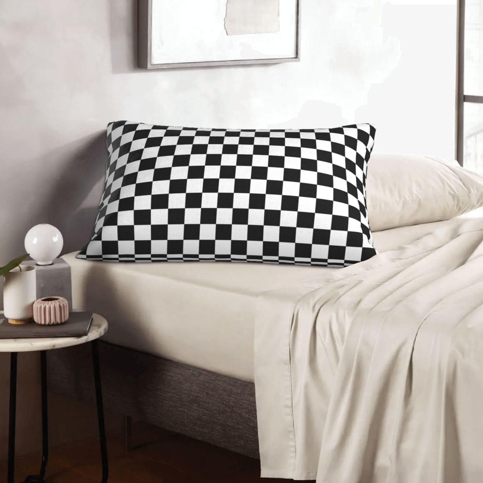 LNWH Rectangle Pillow Cover, Black and White Checkered Art Pattern ...