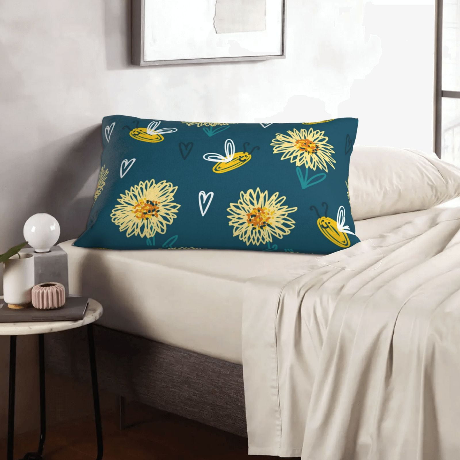 LNWH Rectangle Pillow Cover, Cartoon Bee Heart Floral Cushion Covers ...
