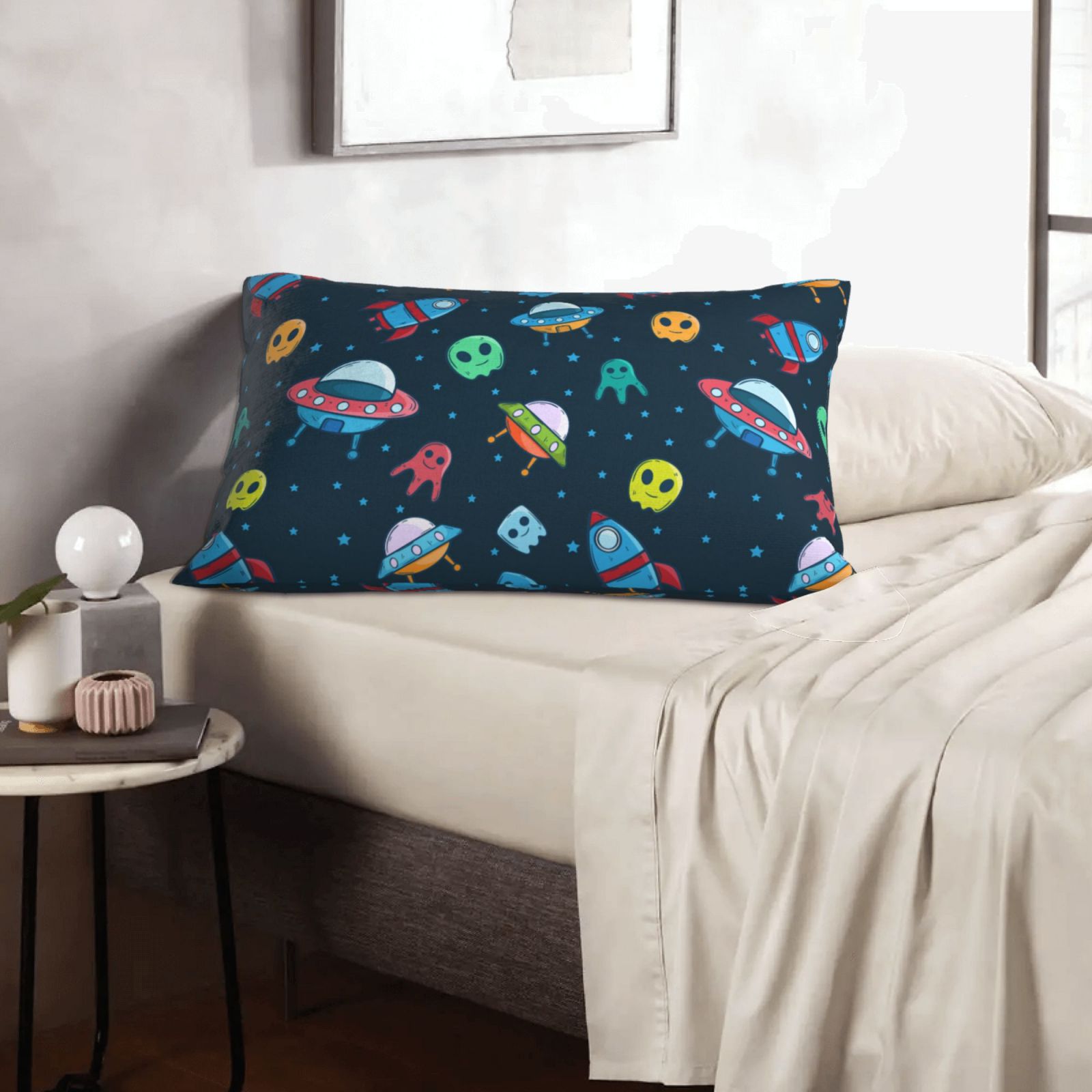 LNWH Rectangle Pillow Cover, Cartoon Spaceship Rockets Pattern Cushion ...