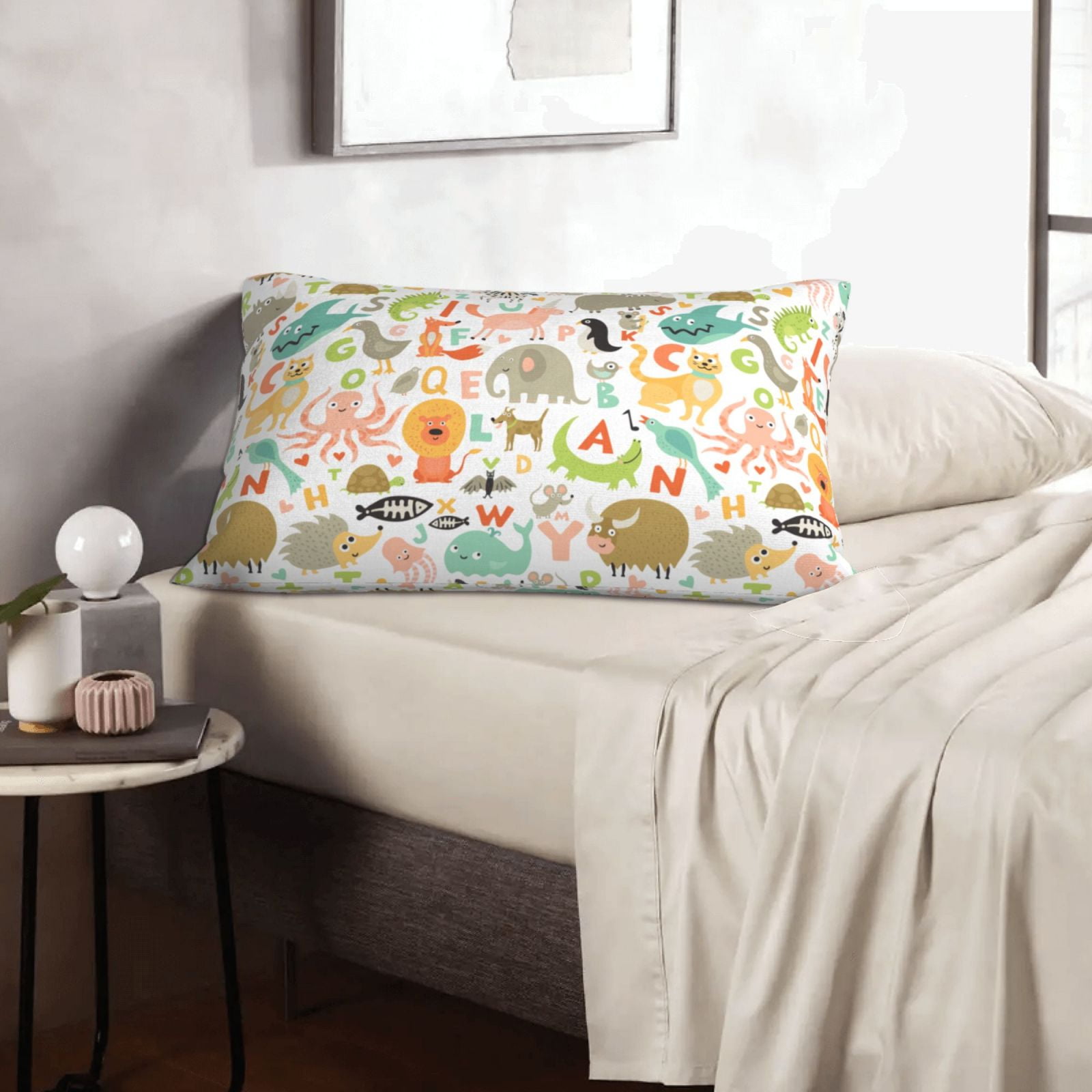 LNWH Rectangle Pillow Cover, Cute Animal Alphabet Art Pattern Cushion ...