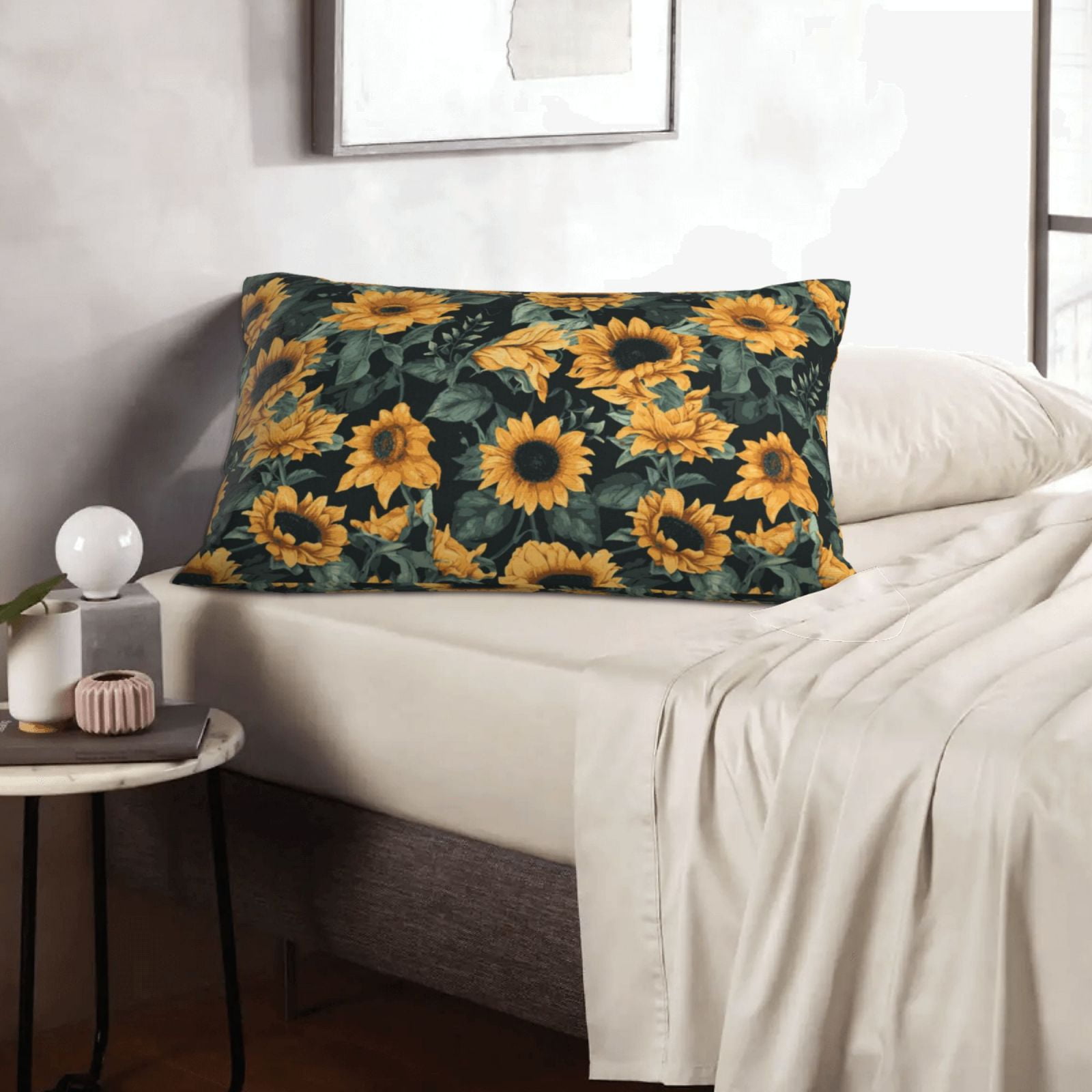 LNWH Rectangle Pillow Cover, Dark Background Blooming Sunflowers Cushion Covers Pillowcase for ...