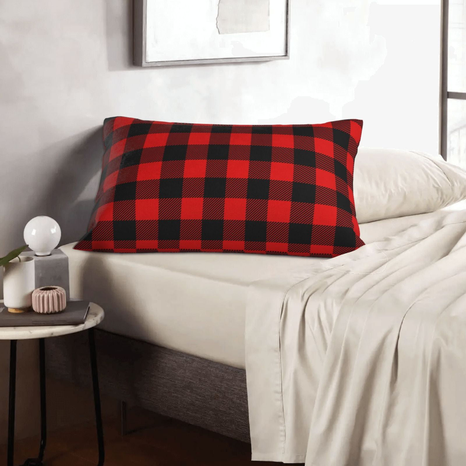 LNWH Rectangle Pillow Cover, Fashion Red Black Plaid Art Pattern ...