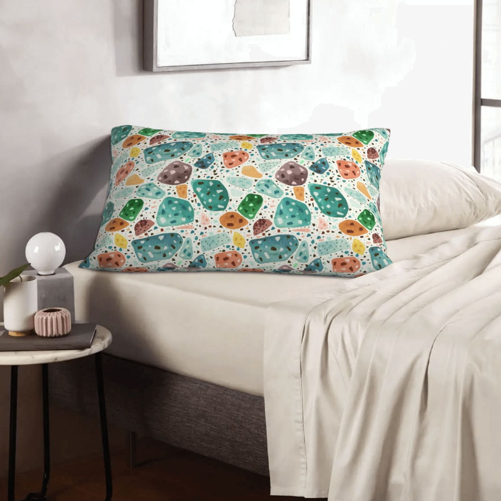 LNWH Rectangle Pillow Cover, Hand Painted Colorful Terrazzo Art Pattern ...