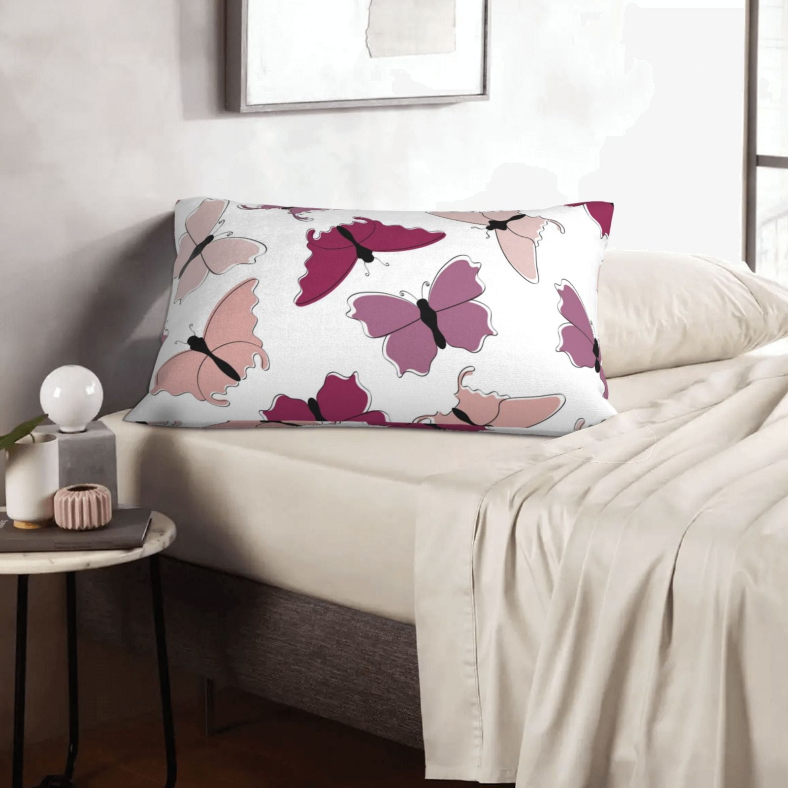 LNWH Rectangle Pillow Cover, Pink Butterflies Seamless Texture Cushion ...