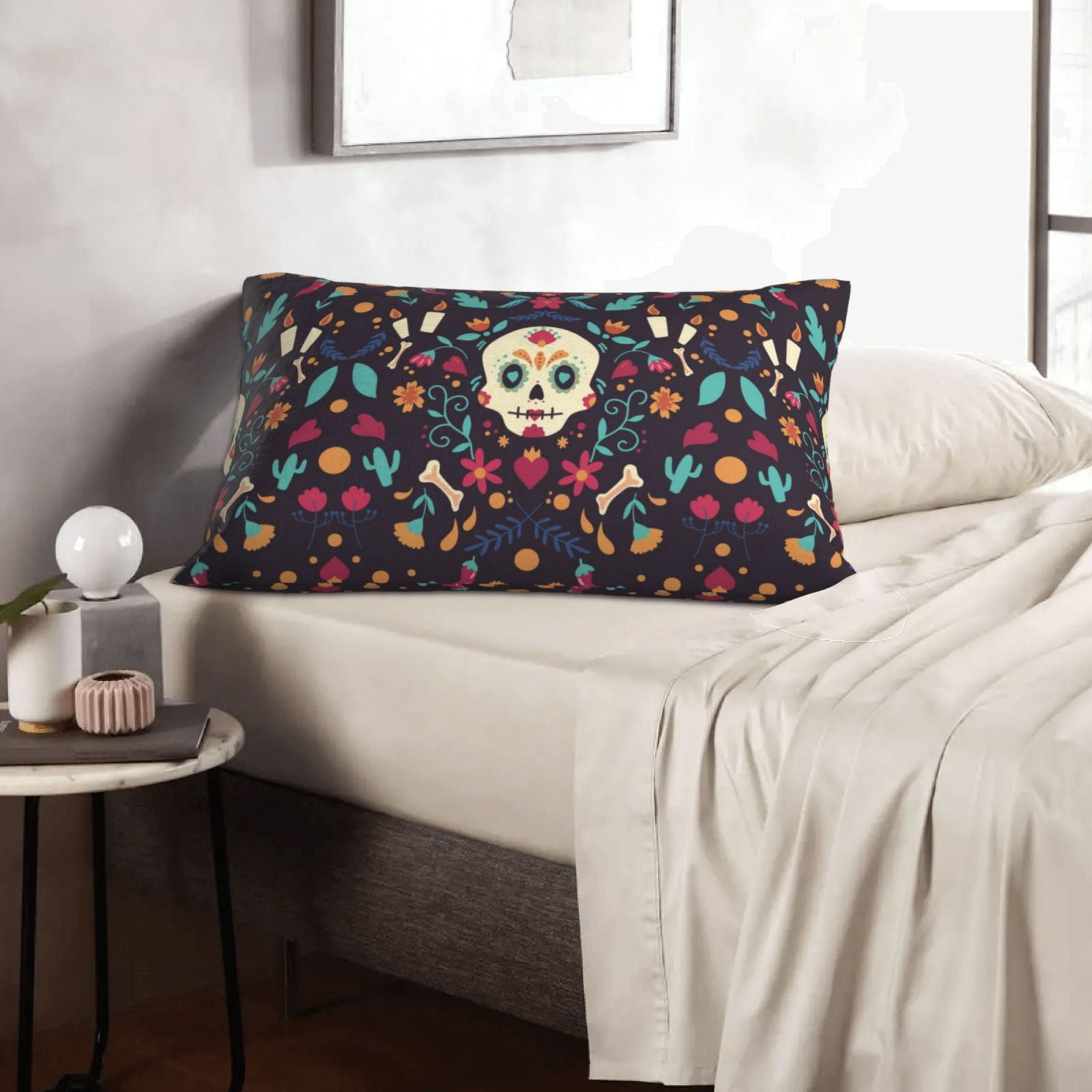 LNWH Rectangle Pillow Cover, Traditional Day Of The Dead Skull Cushion ...