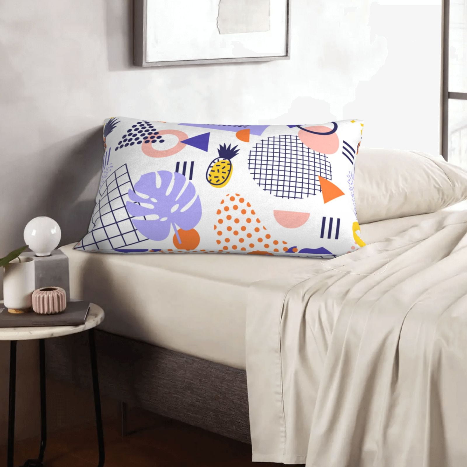 LNWH Rectangle Pillow Cover, Tropical Pineapple Geometric Lines Art ...
