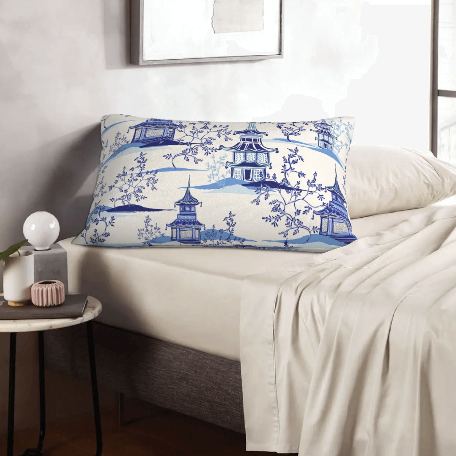 LNWH Rectangle Pillow Cover, Vintage Ink Blue Chinoiserie Art Pattern ...