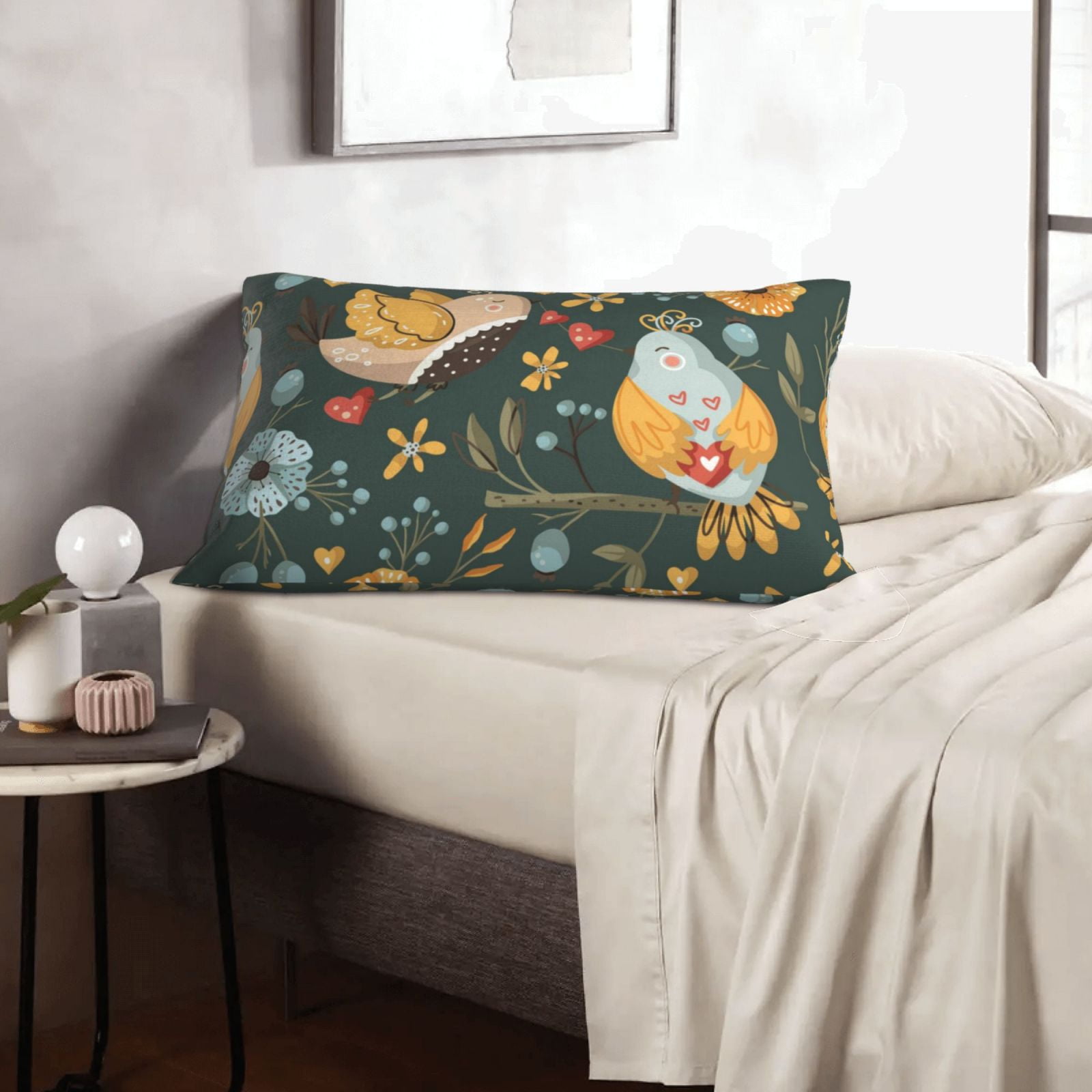LNWH Rectangle Pillow Cover, Vintage Seamless Bird Flower Cushion ...
