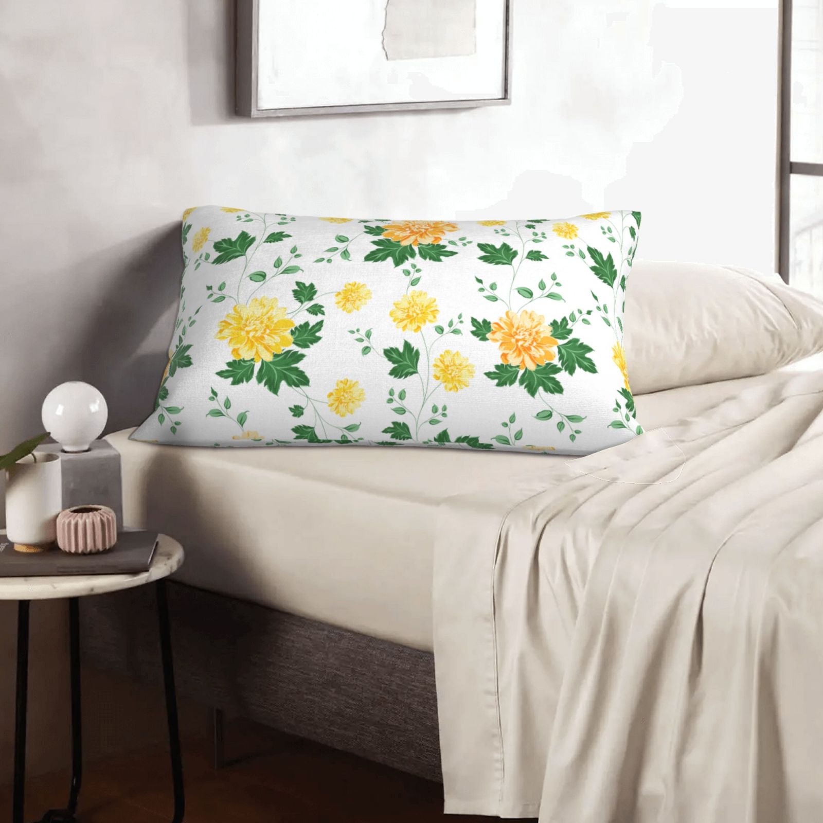 LNWH Rectangle Pillow Cover, Yellow Cartoon Flower Pattern Cushion ...