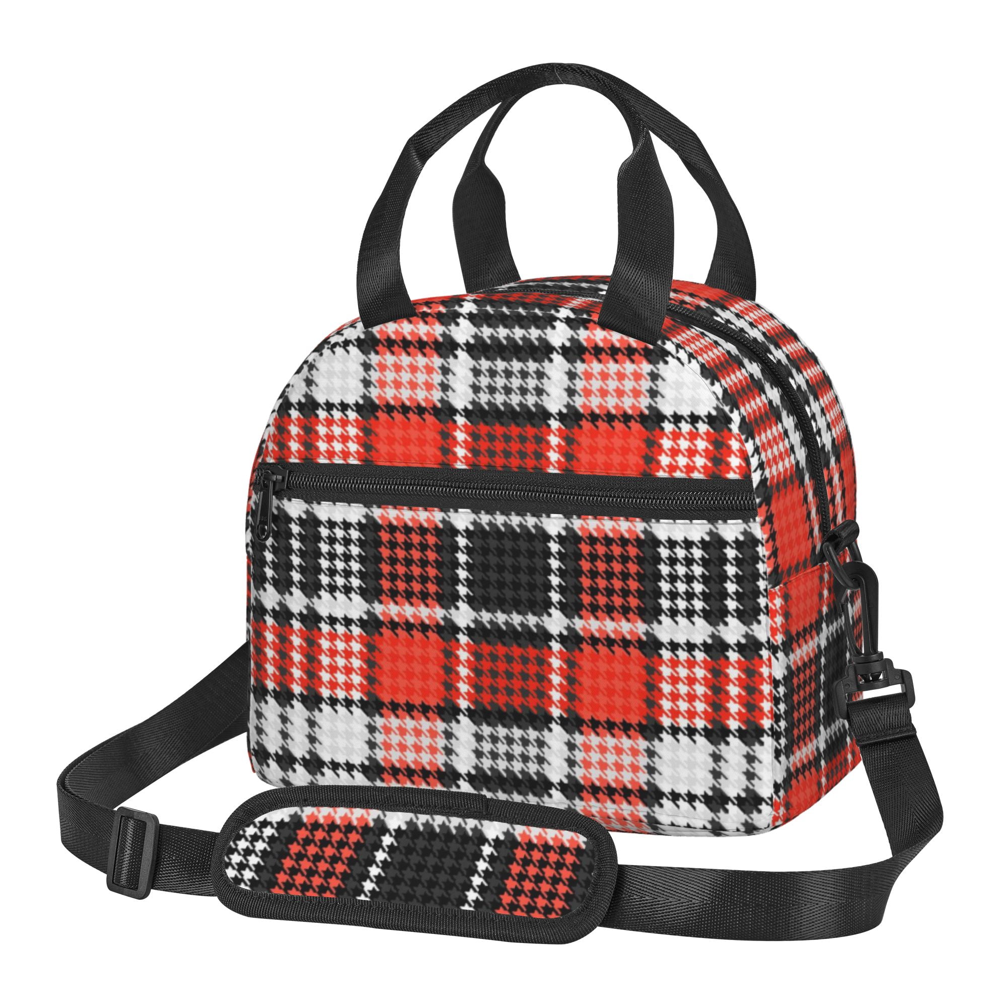 LNWH Red Black Modren Stripe Plaid Pattern Lunch Bag, Reusable High ...