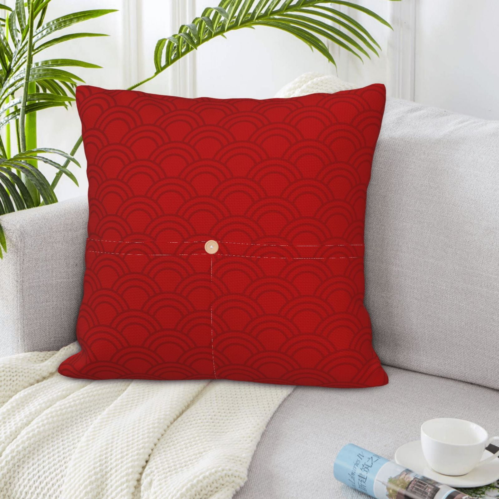 LNWH Red Fish Scales Throw Pillow Covers, Square Soft Linen Decorative ...