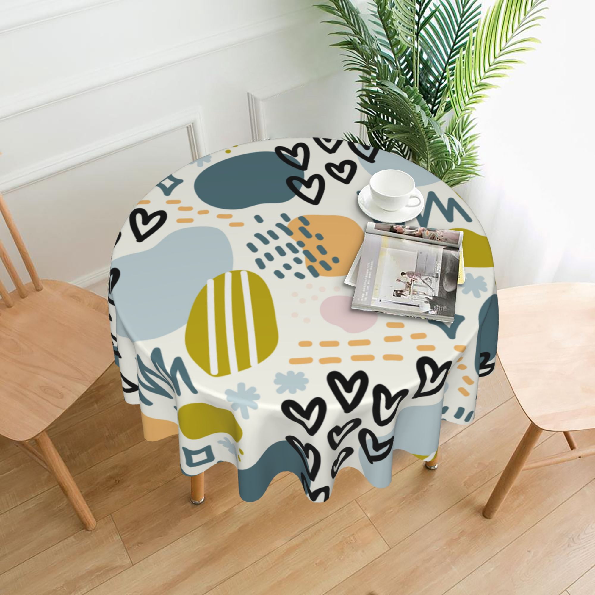 LNWH Resistant Wrinkle Resistant Washable Round Tablecloth, Retro ...
