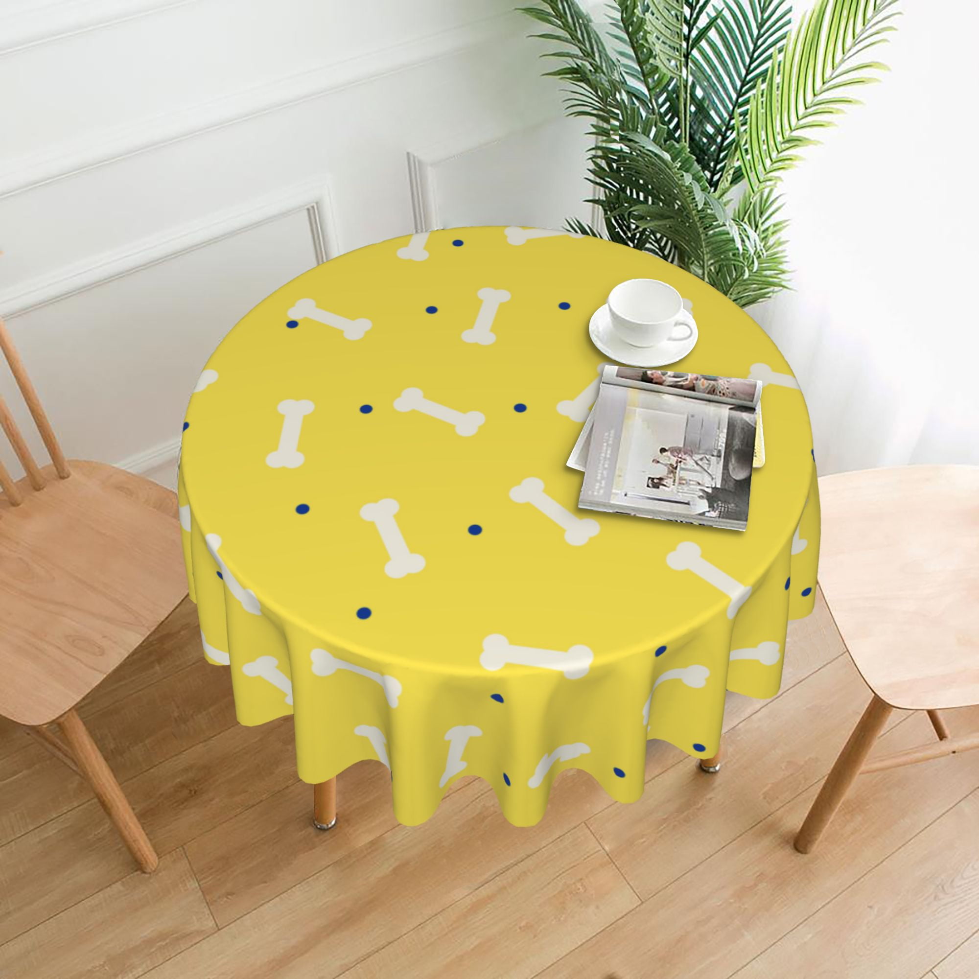 LNWH Resistant Wrinkle Resistant Washable Round Tablecloth, Yellow Cute ...