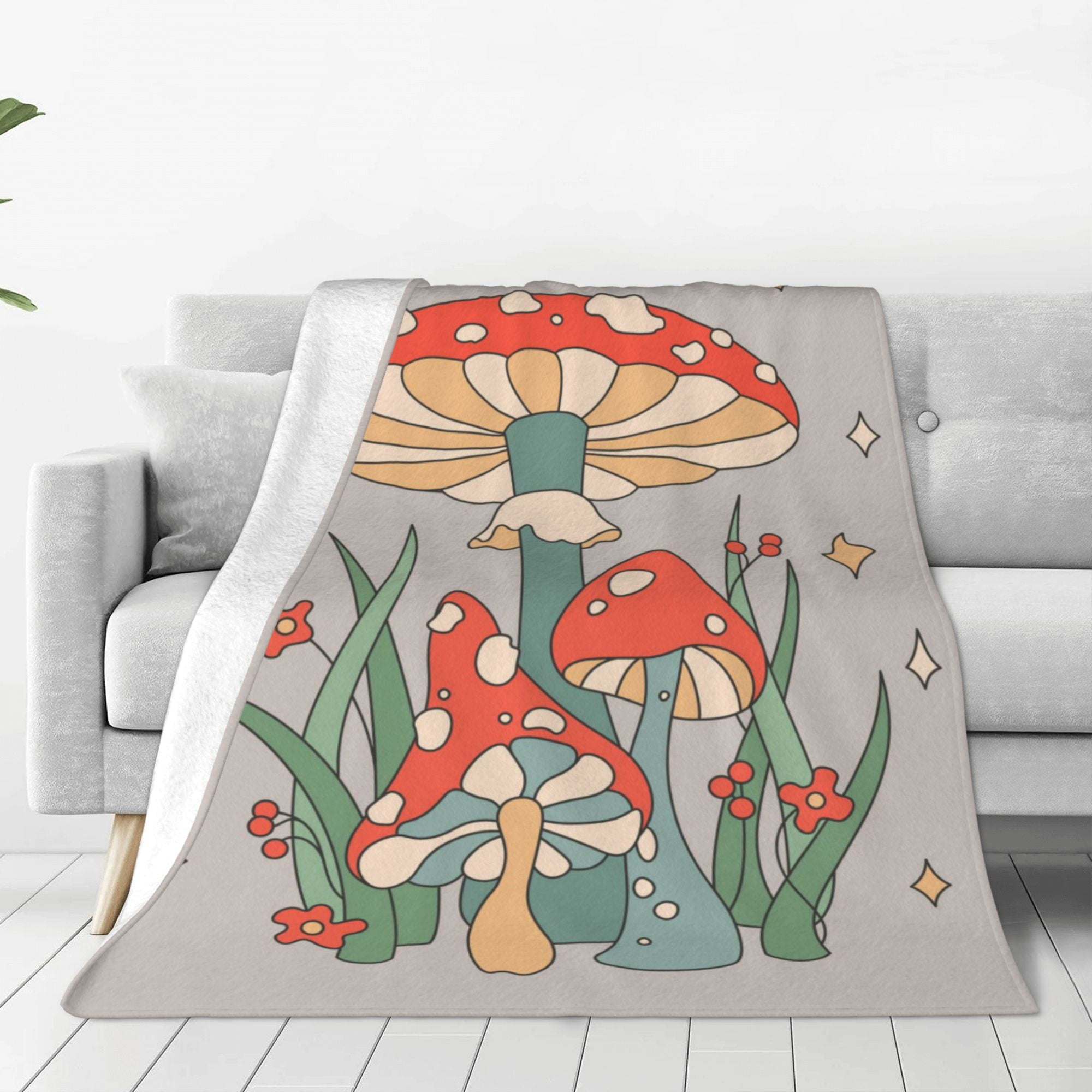 LNWH Retro Mushrooms Psychedelic Art Pattern Throw Blanket, Flannel ...