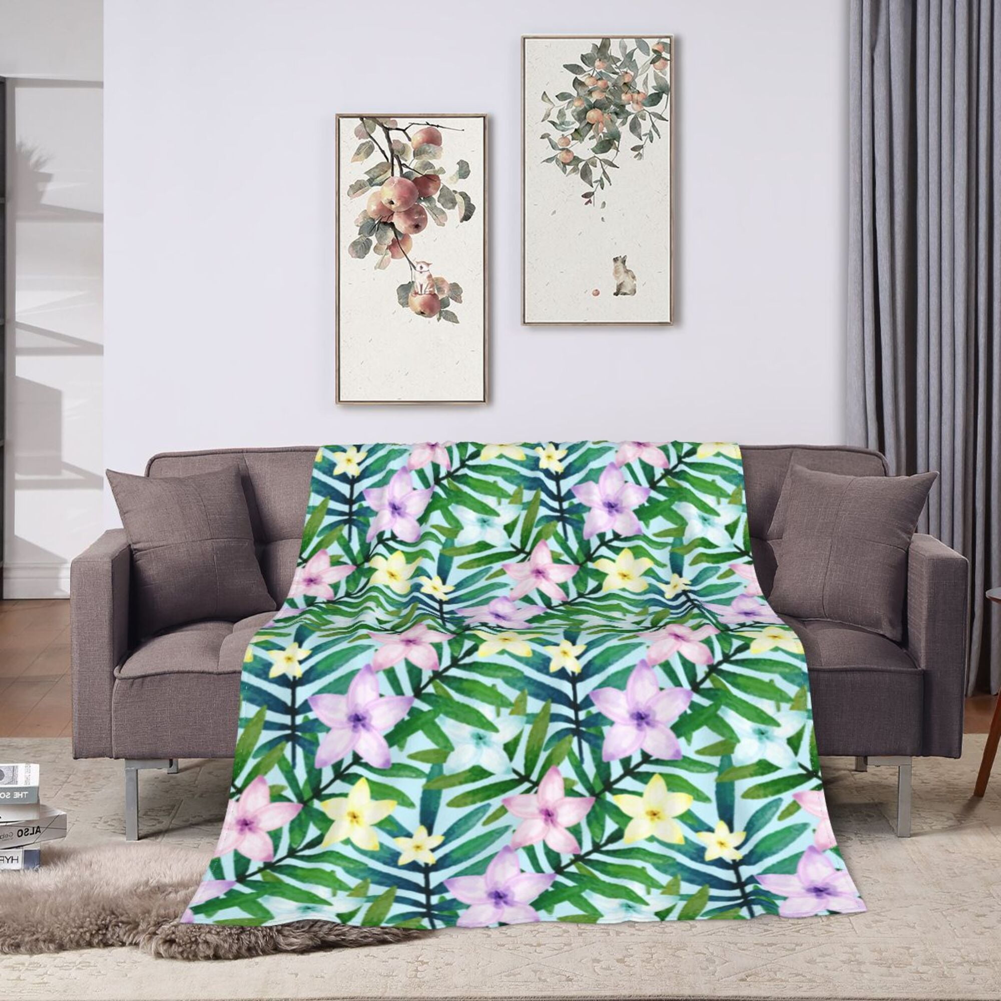 LNWH Seamless Floral Tattoo Art Pattern Throw Blanket, Fluffy Soft Cozy ...