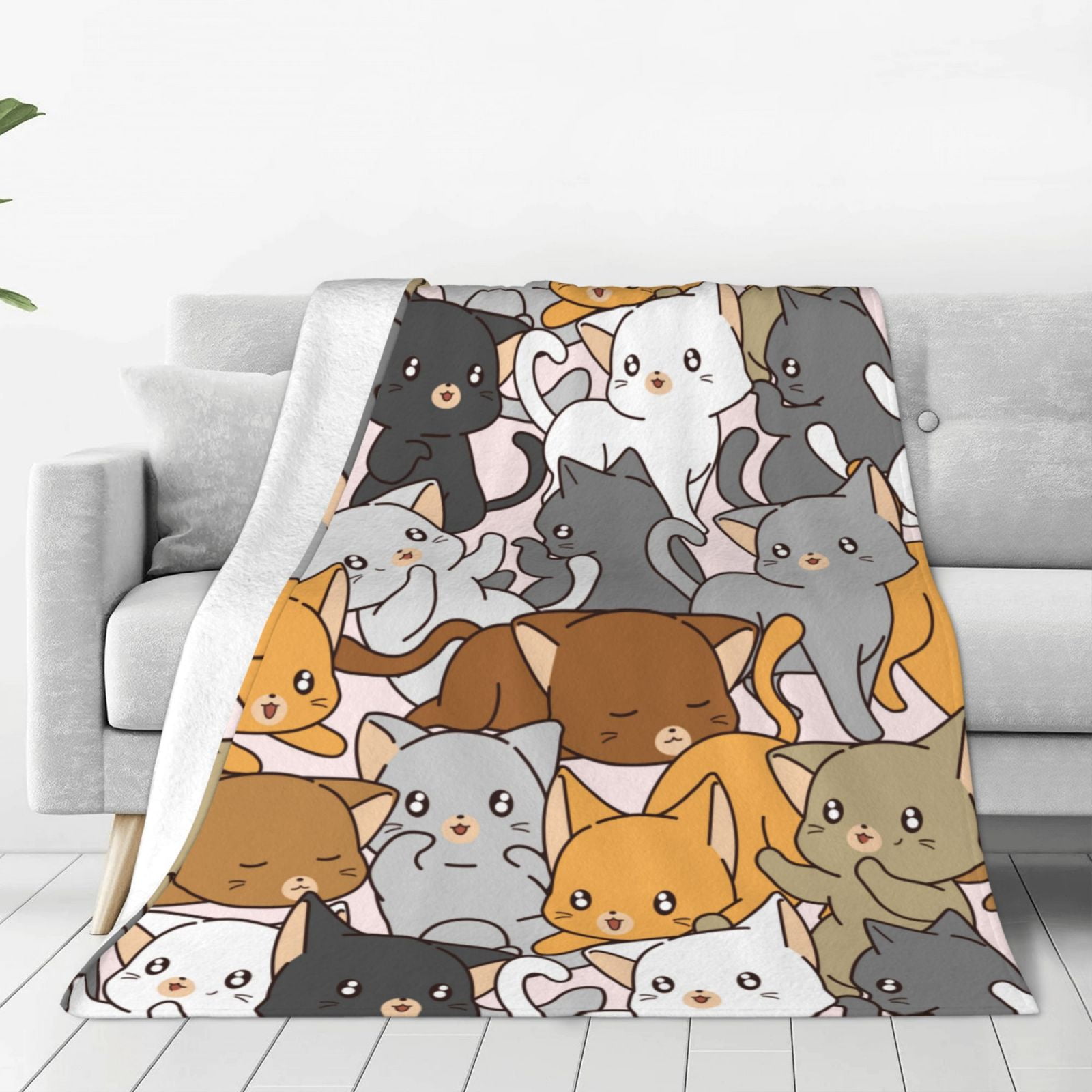 LNWH Seamless Little Cat Pattern Throw Blanket, Flannel Sofa Blankets ...