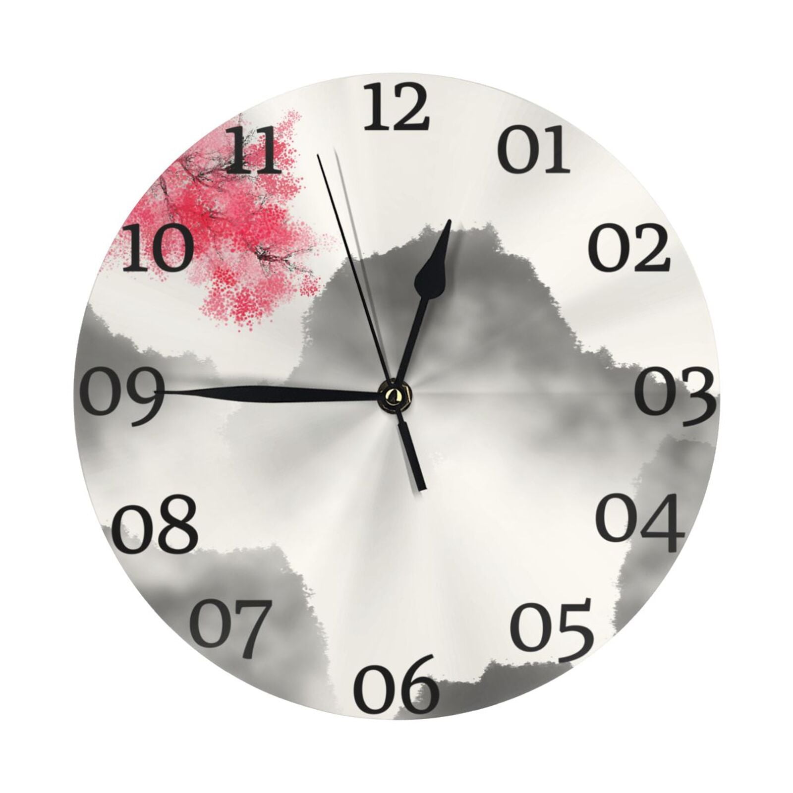 LNWH Silent Non Ticking Wall Clock, Abstract Mountain Ink Painting ...