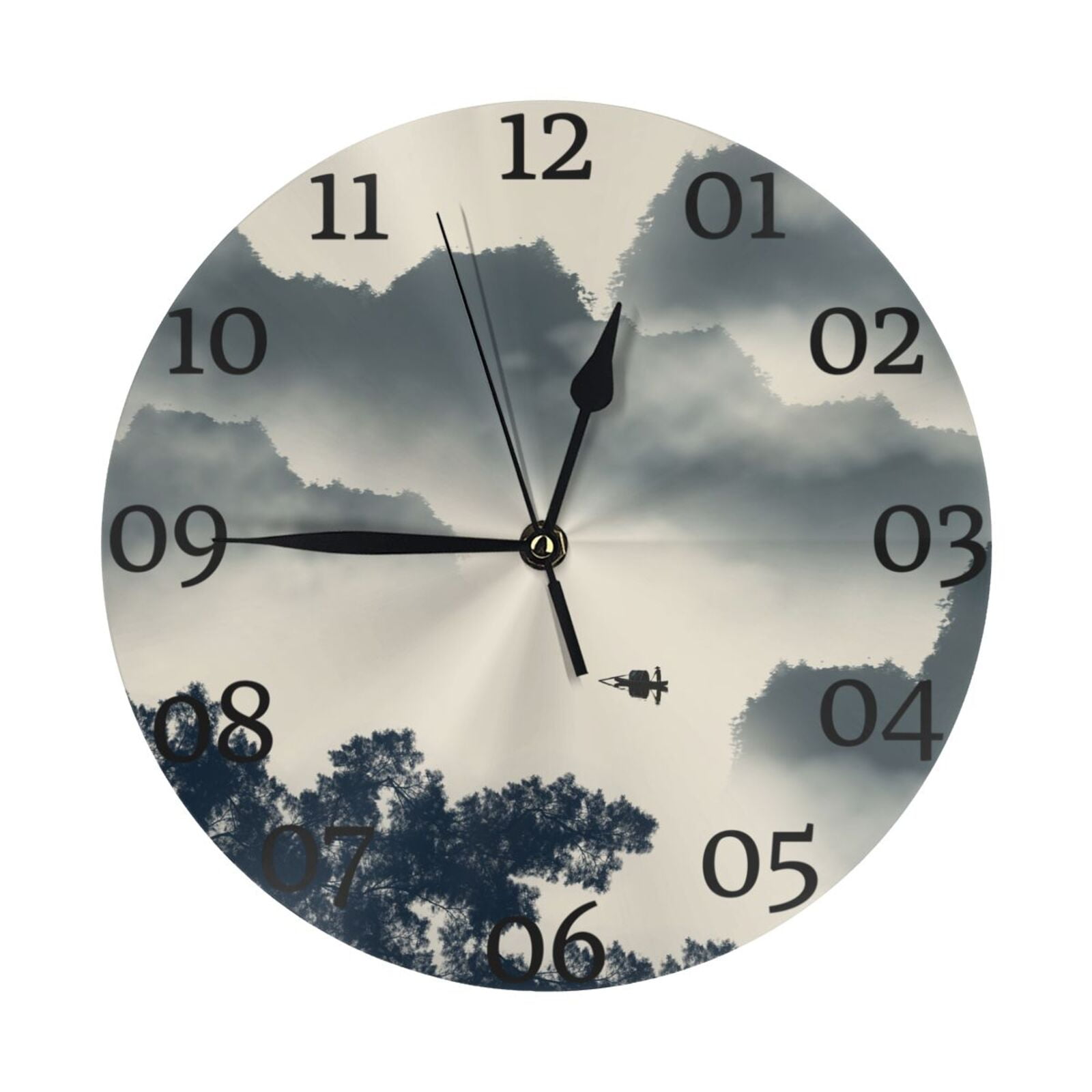 LNWH Silent Non Ticking Wall Clock, Abstract Mountain Watercolor Art ...