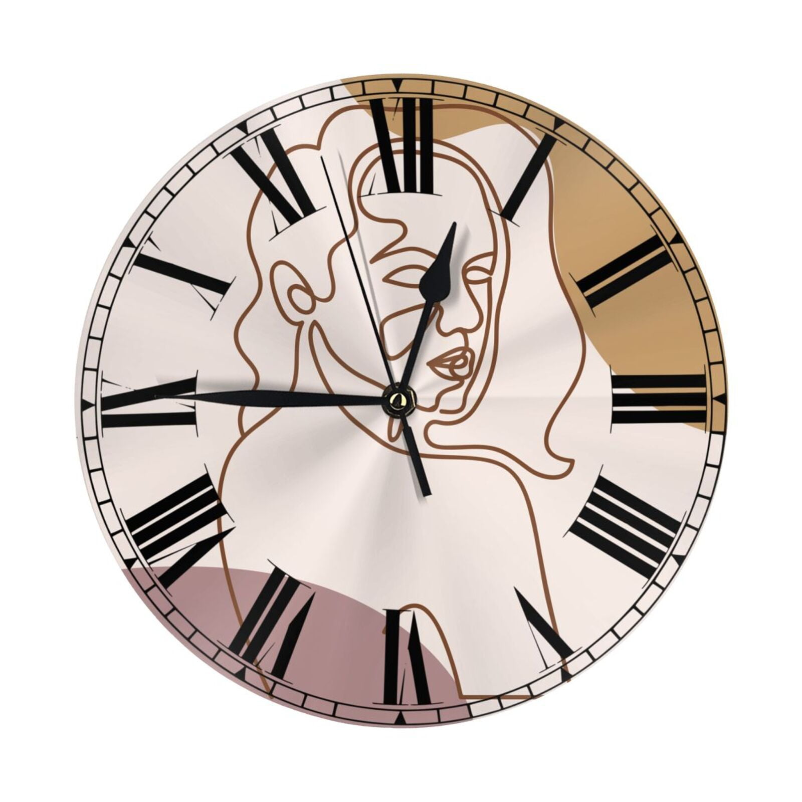 LNWH Silent Non Ticking Wall Clock, Face Outline Line Art Pattern ...