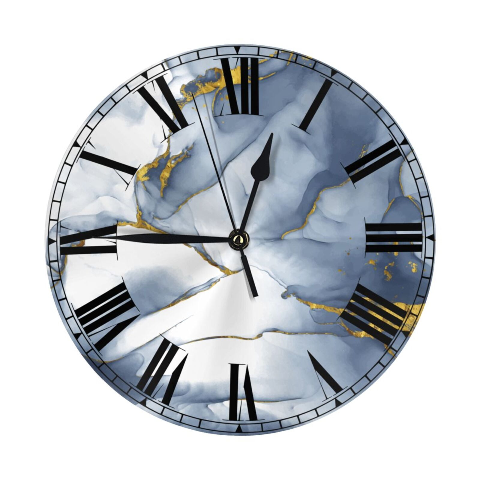 LNWH Silent Non Ticking Wall Clock, Gray and Blue Abstract Marble ...