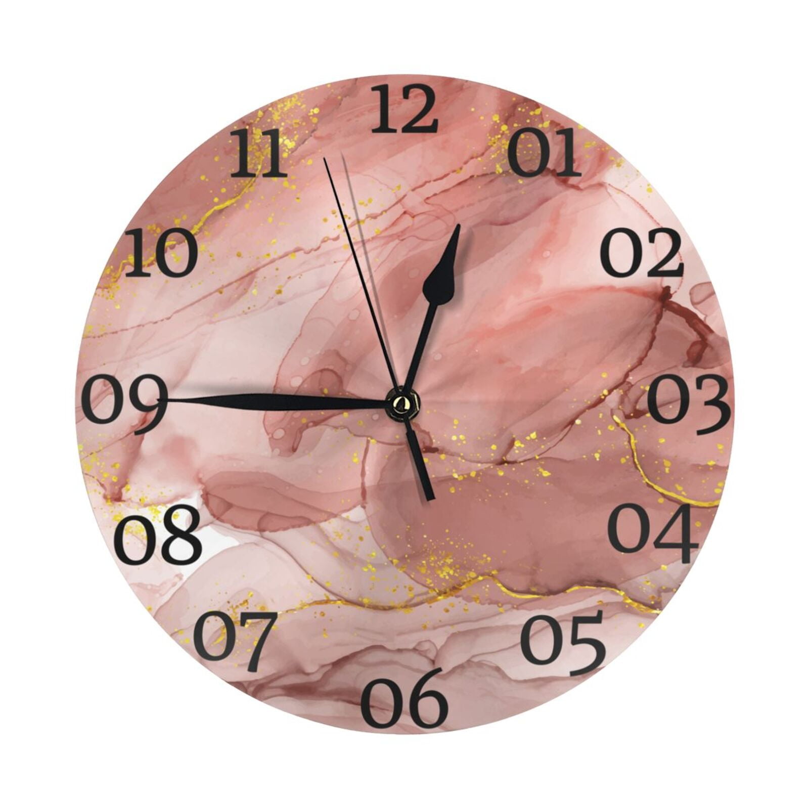 LNWH Silent Non Ticking Wall Clock, Red Abstract Marble Texture Pattern ...