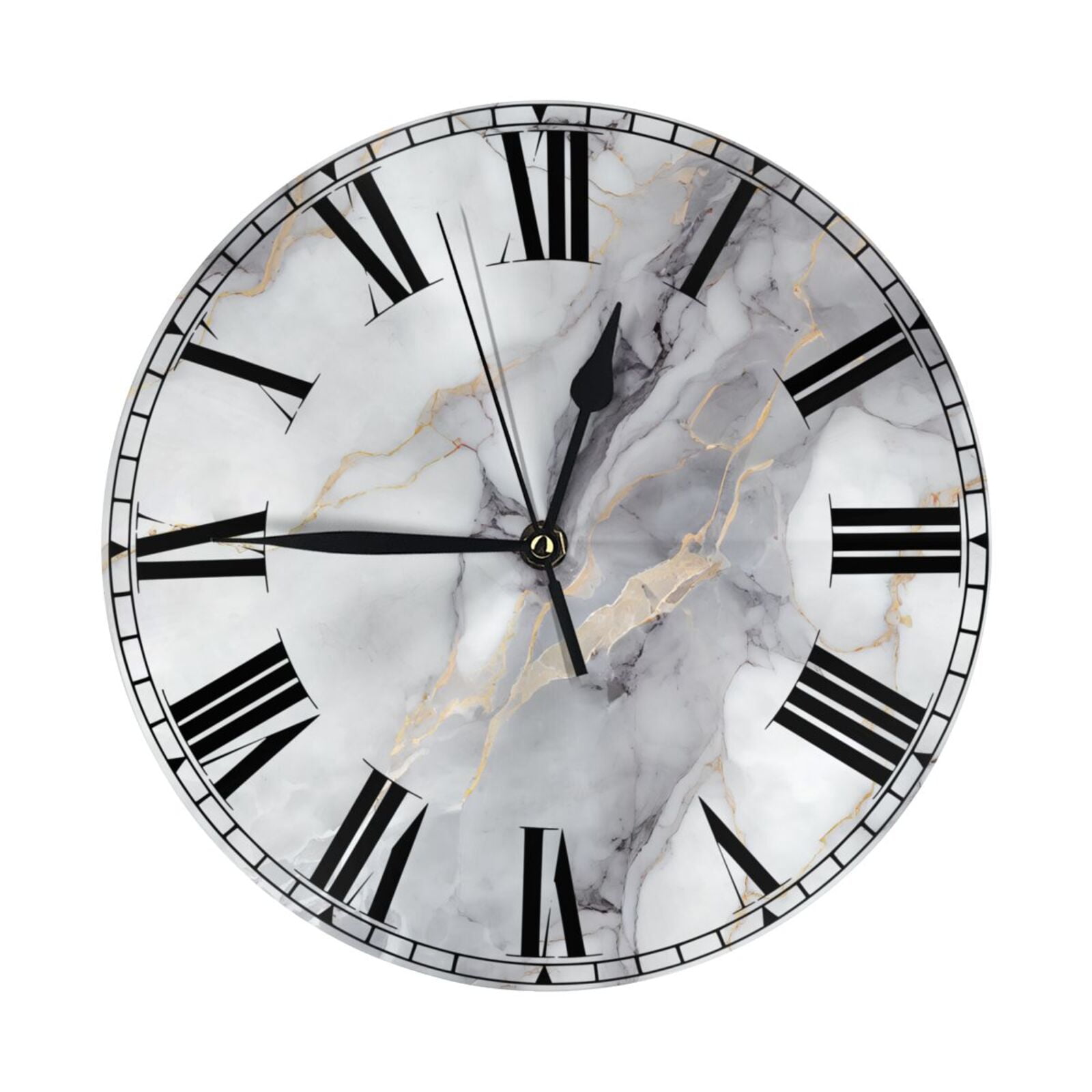 LNWH Silent Non Ticking Wall Clock, White and Grey Marble Abstract ...