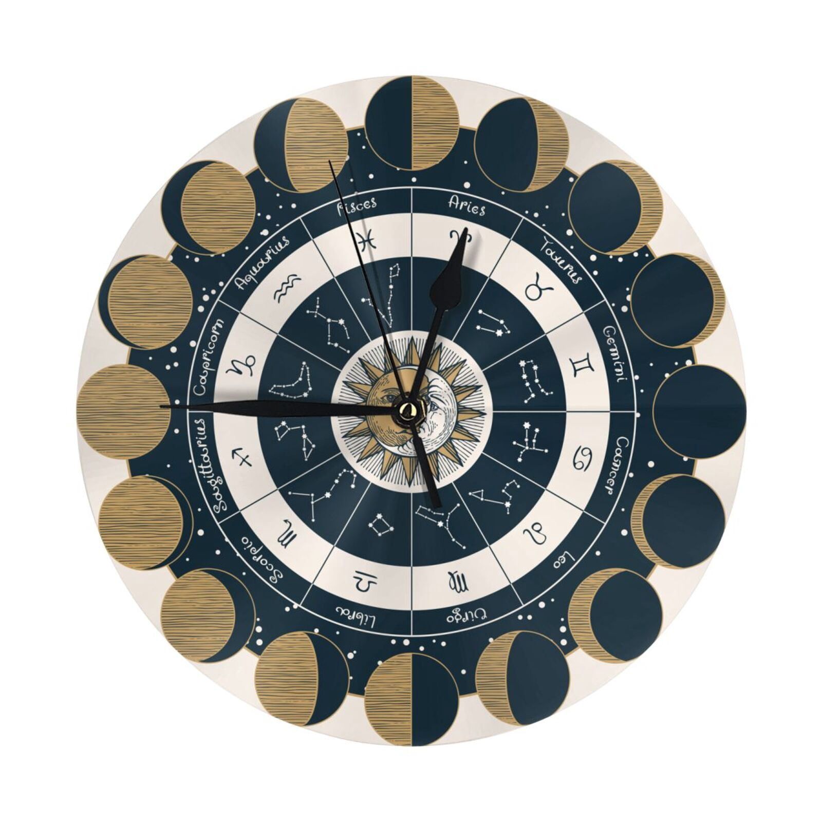 LNWH Silent Non Ticking Wall Clock, Zodiac Signs and Moon Phases ...