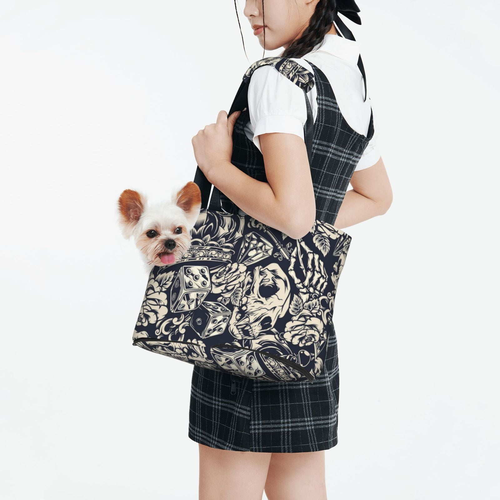 LNWH Skeleton Bone Dice Pattern Dog Carrier Bag, Pet Dog Carrier Purse ...