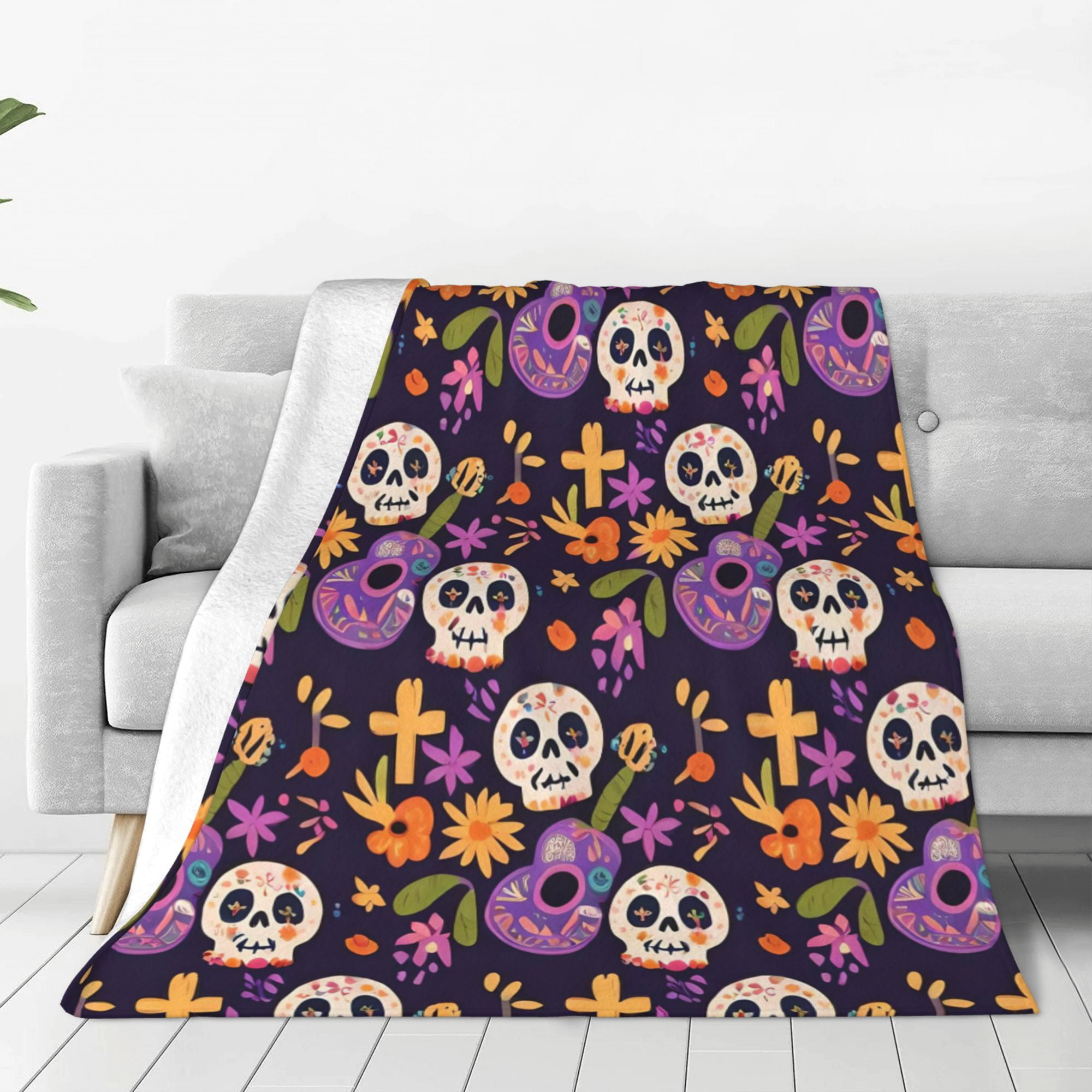 LNWH Skeleton Guitar Death Devil Pattern Throw Blanket, Flannel Sofa ...
