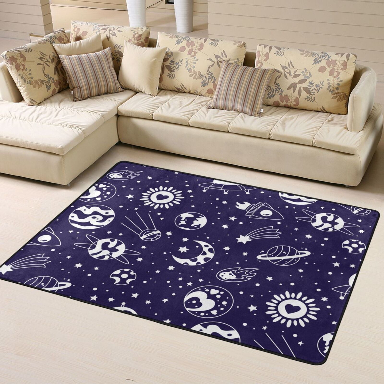 LNWH Space Cartoon Rocket Seamless Rug for Bedroom Living Room, Non ...