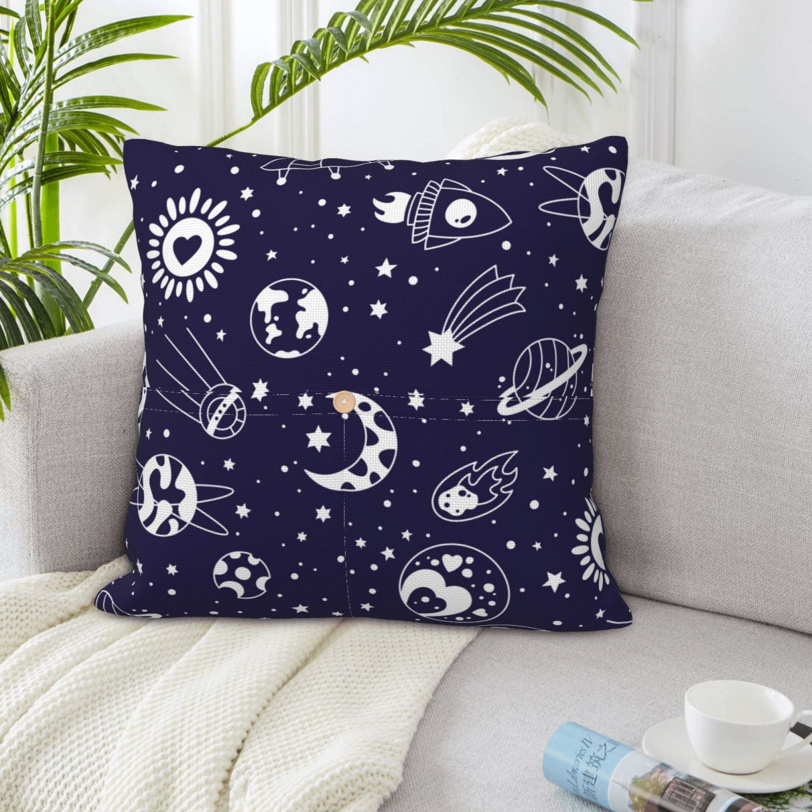 LNWH Space Cartoon Rocket Seamless Throw Pillow Covers, Square Soft ...