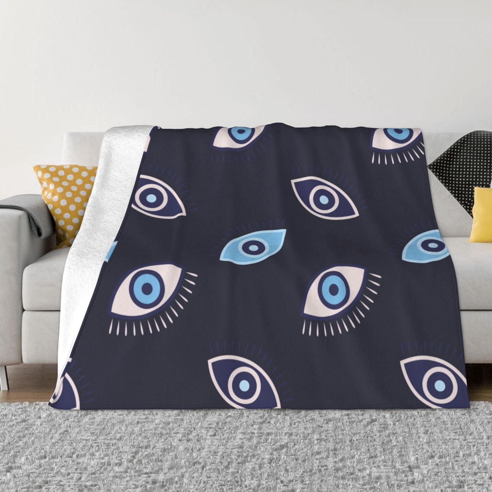 LNWH Super Soft Flannel Bed Blanket, Cozy Fluffy Warm All Seasons Blue ...