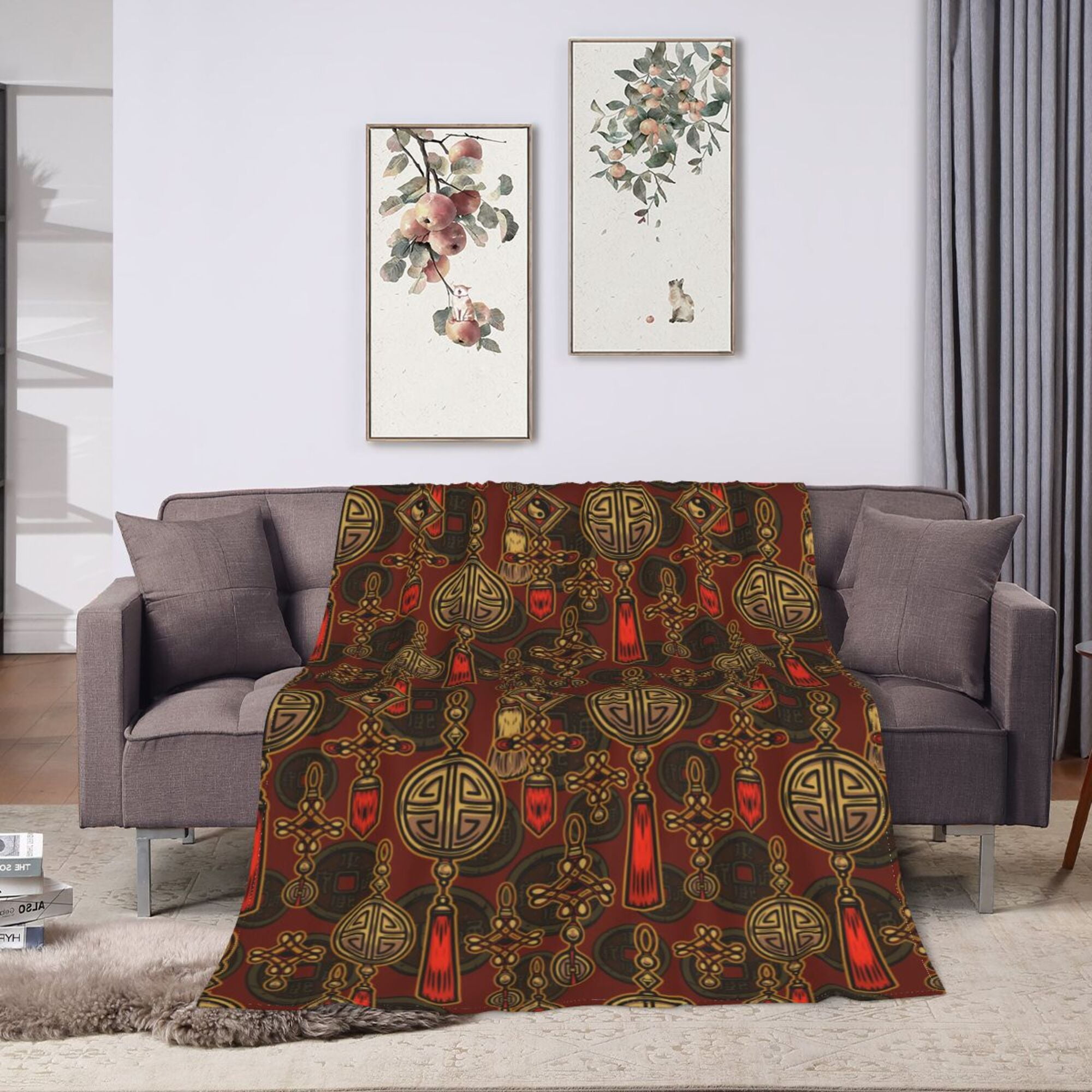 LNWH Taiji Back Art Pattern Throw Blanket, Fluffy Soft Cozy Bed Flange ...