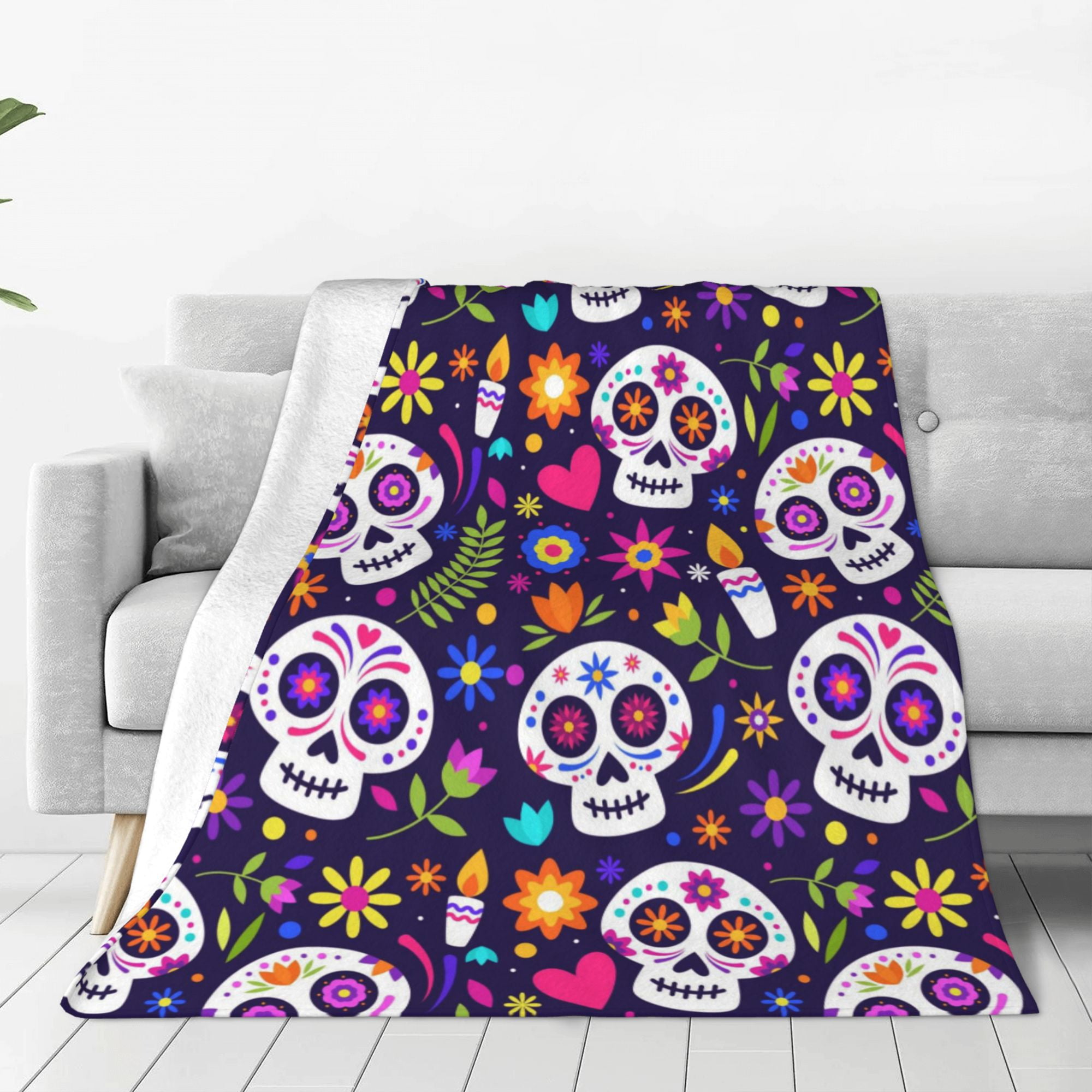 LNWH Traditional Purple Mexican Skull Pattern Throw Blanket, Flannel ...